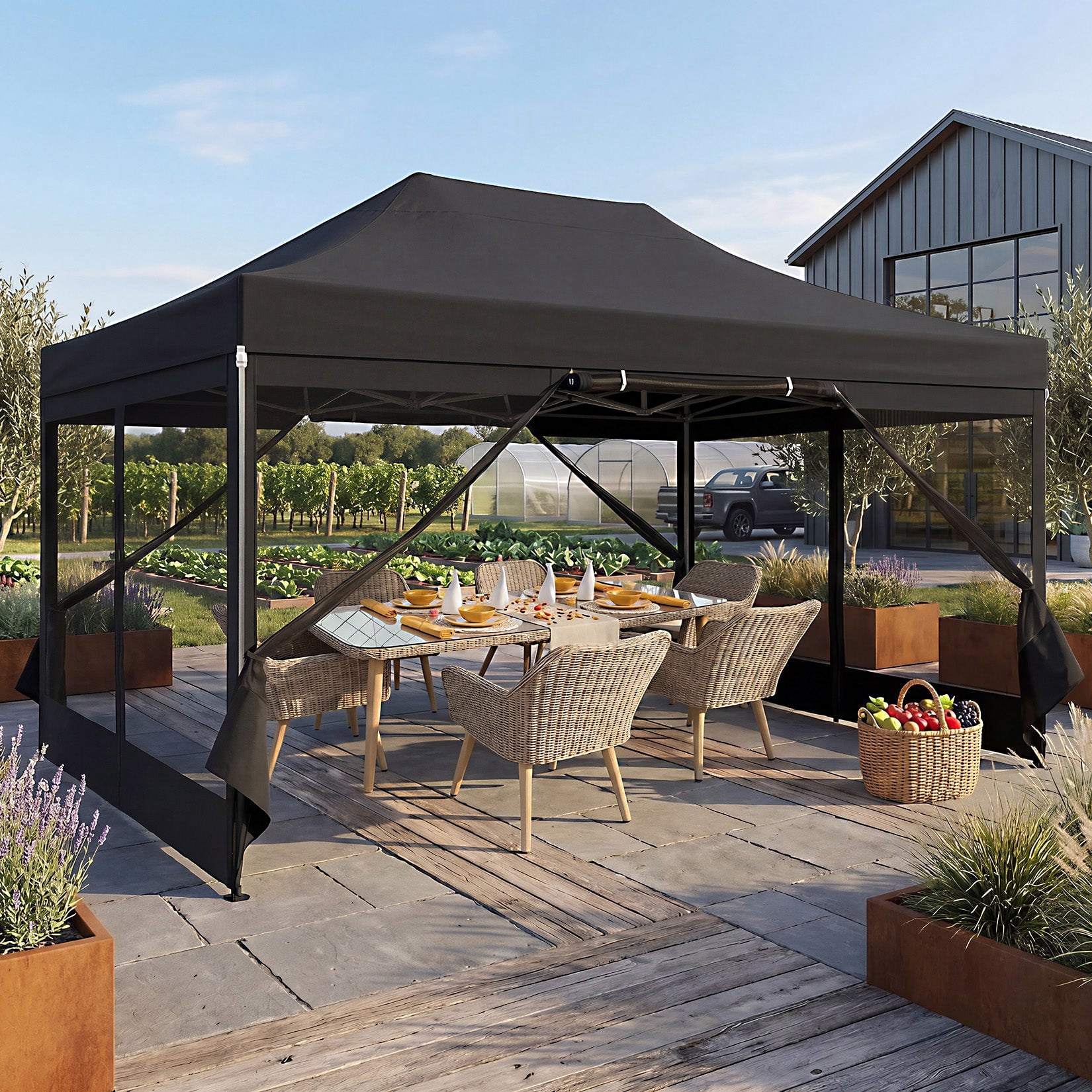 COBIZI 10x15 Pop-Up Heavy Duty Canopy with Sidewall Covering & Mosquito ...