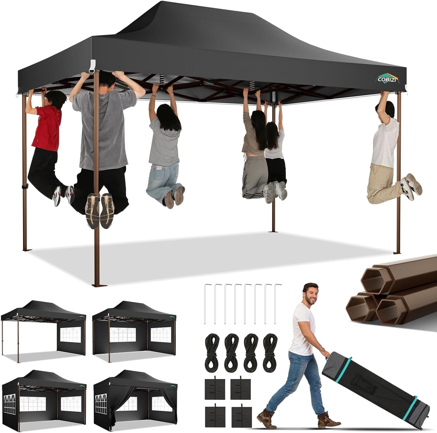 COBIZI 10x15 Pop Up Canopy Tent Heavy Duty with Sidewall, Commercial ...