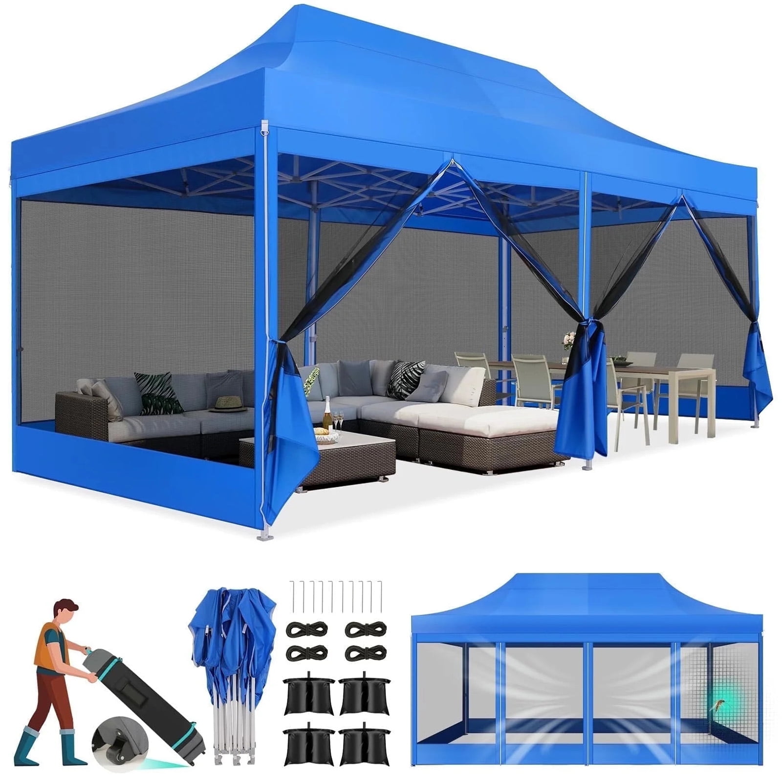 COBIZI Outdoor Gazebo 10X20 Pop up Canopy Screened Gazebo Waterproof ...