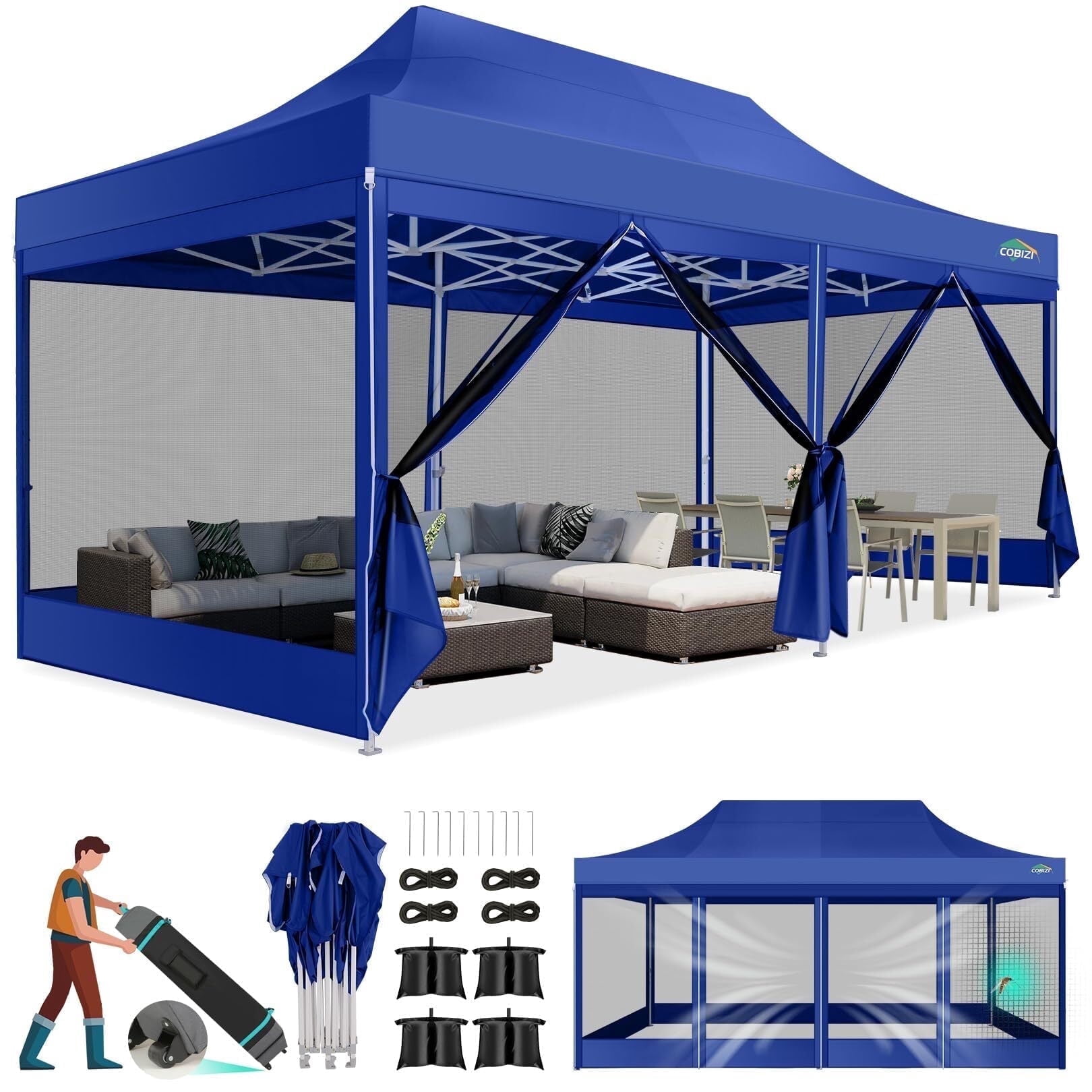 COBIZI 10x20 Canopy Heavy Duty Tent,Pop Up Canopy Gazebo with Netting ...