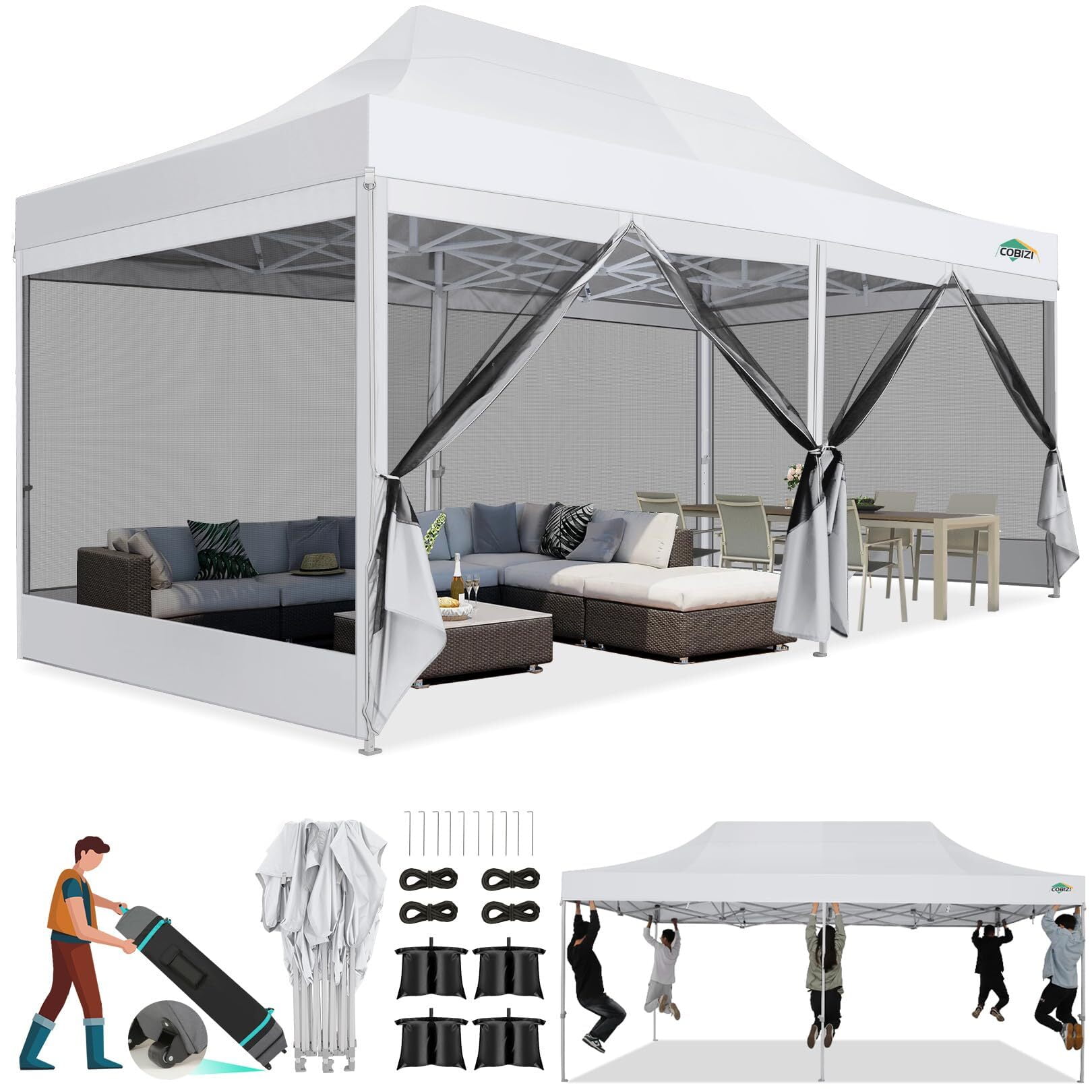 COBIZI 10x20 Canopy Tent, Heavy Duty Pop up Canopy with Sidewalls ...