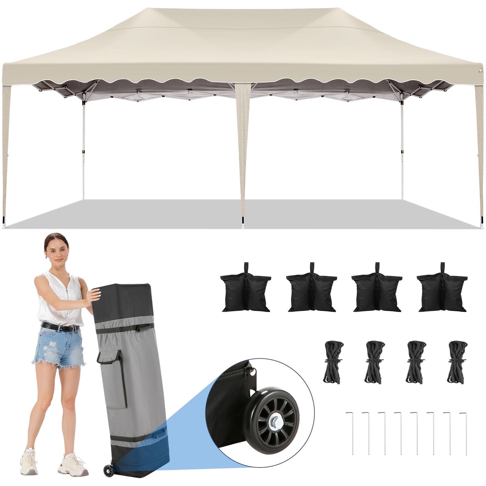COBIZI 10x20 Canopy Tent Pop Up Canopy, Outdoor Shade Tent with Wheeled ...