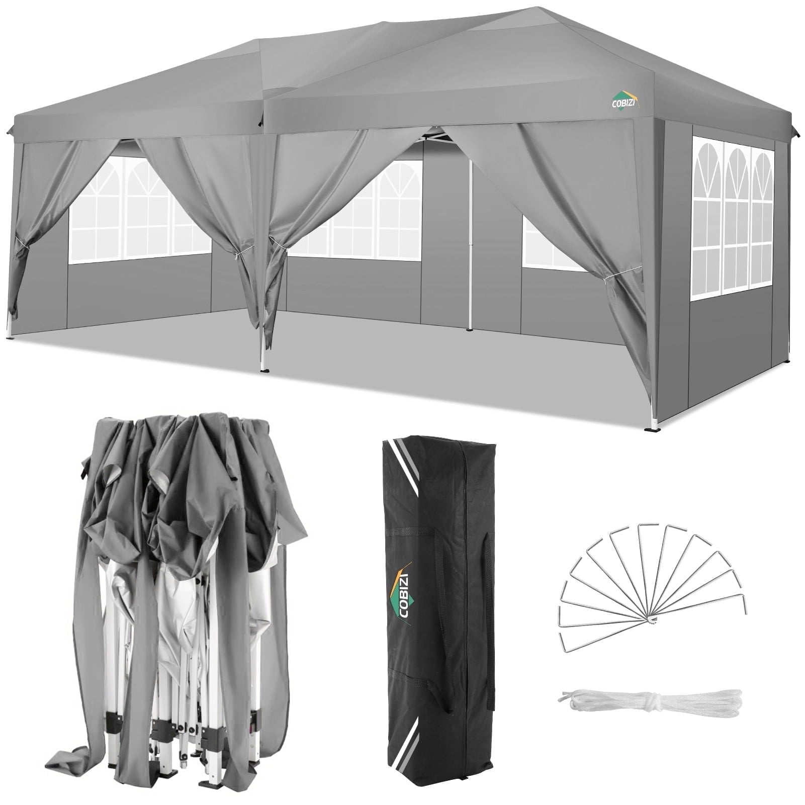 COBIZI 10x20 Waterproof Pop Up Canopy Tent, Portable Outdoor Shade with ...