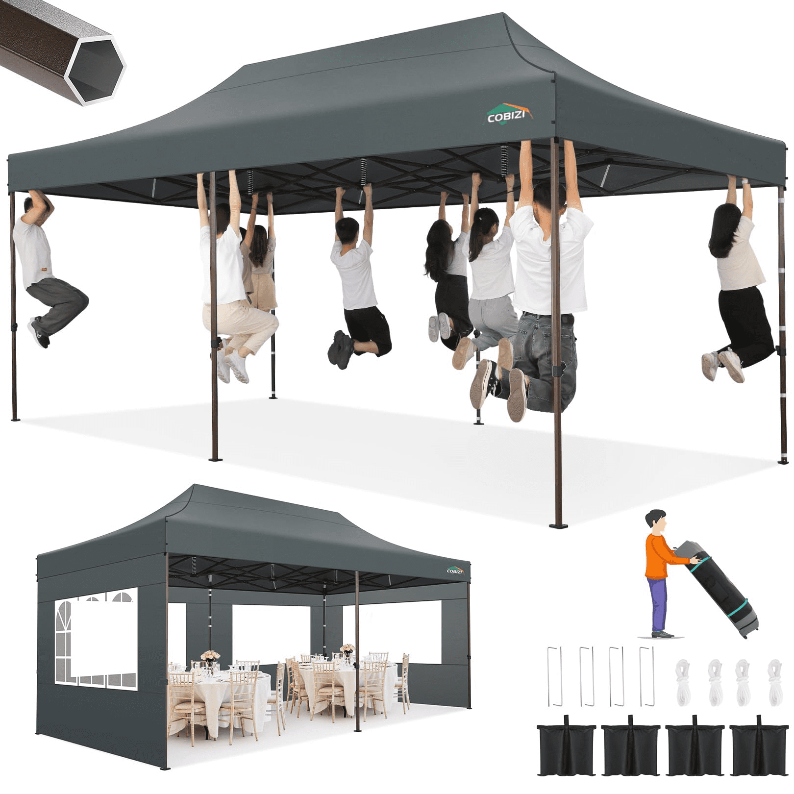 COBIZI 10x20 Heavy Duty Canopy with Sidewalls, Ez Pop up Canopies ...