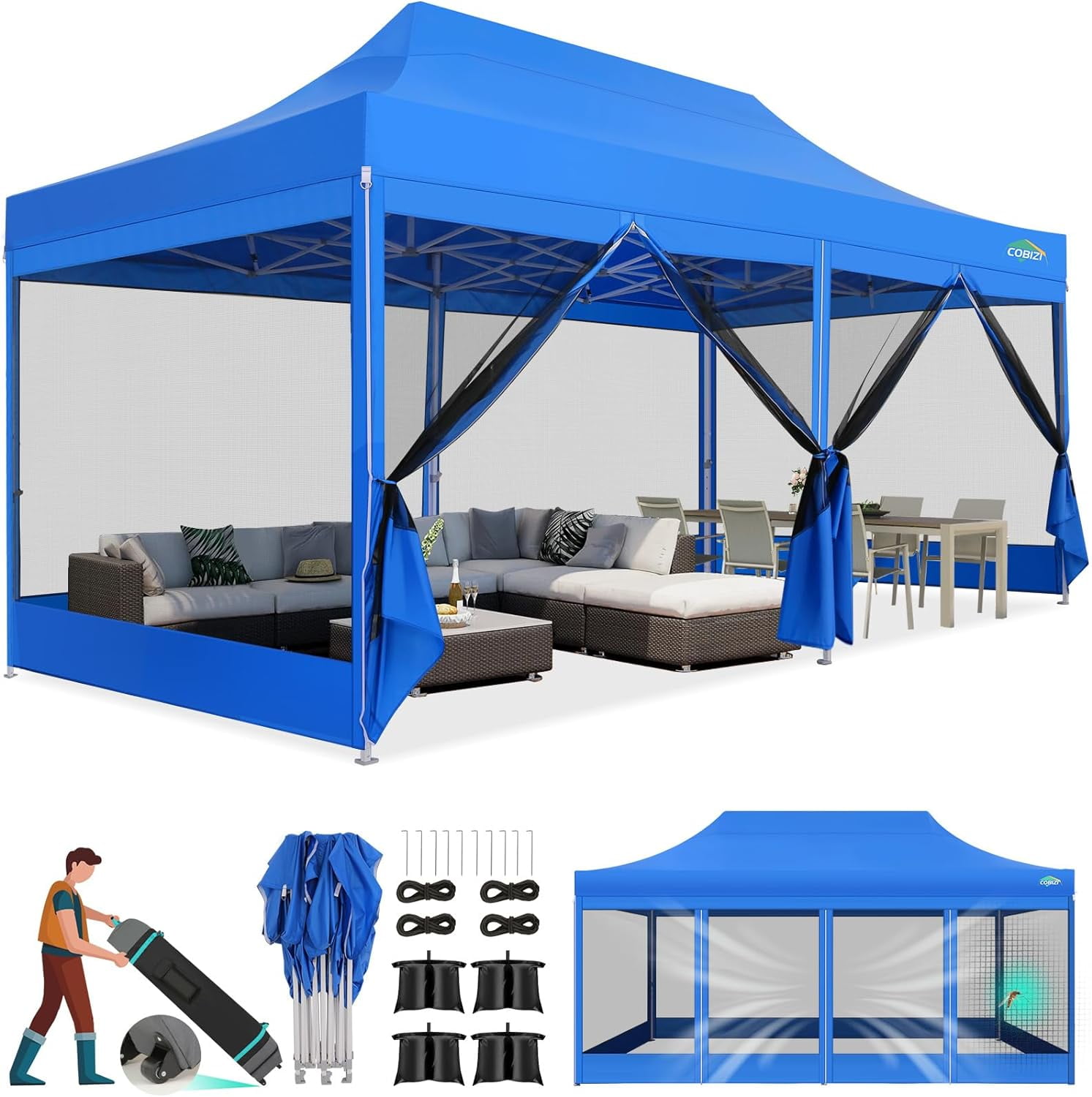 COBIZI 10x20 Heavy Duty Canopy Tent, Pop up Gazebo with Netting ...