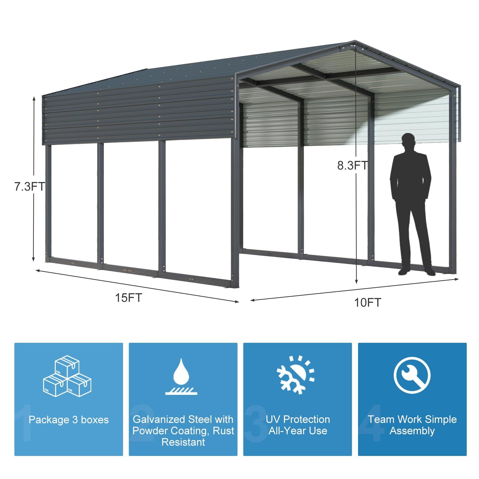 COBIZI 10x20 Heavy-Duty Metal Carport, Outdoor Metal Carport Kit ...