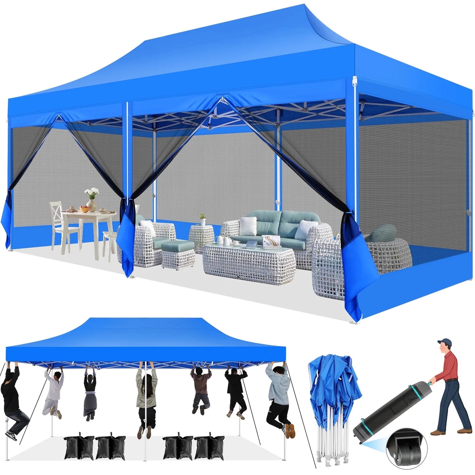 COBIZI 10x20 Heavy Duty Pop up Canopy with Mosquito Net,Instant Outdoor ...