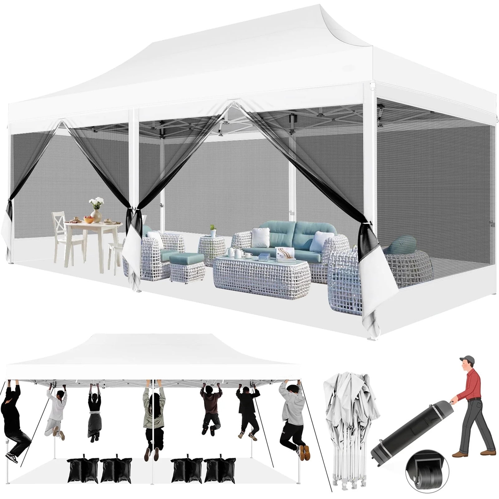 COBIZI 10x20 Heavy Duty Pop up Canopy with Mosquito Net,Instant Outdoor ...