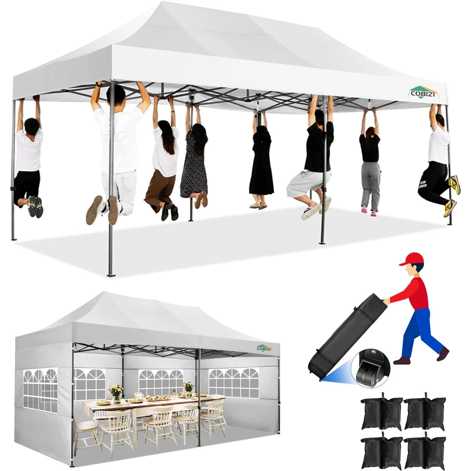 COBIZI 10x20 Heavy Duty Pop up Canopy Tent with 6 sidewalls Easy Up ...