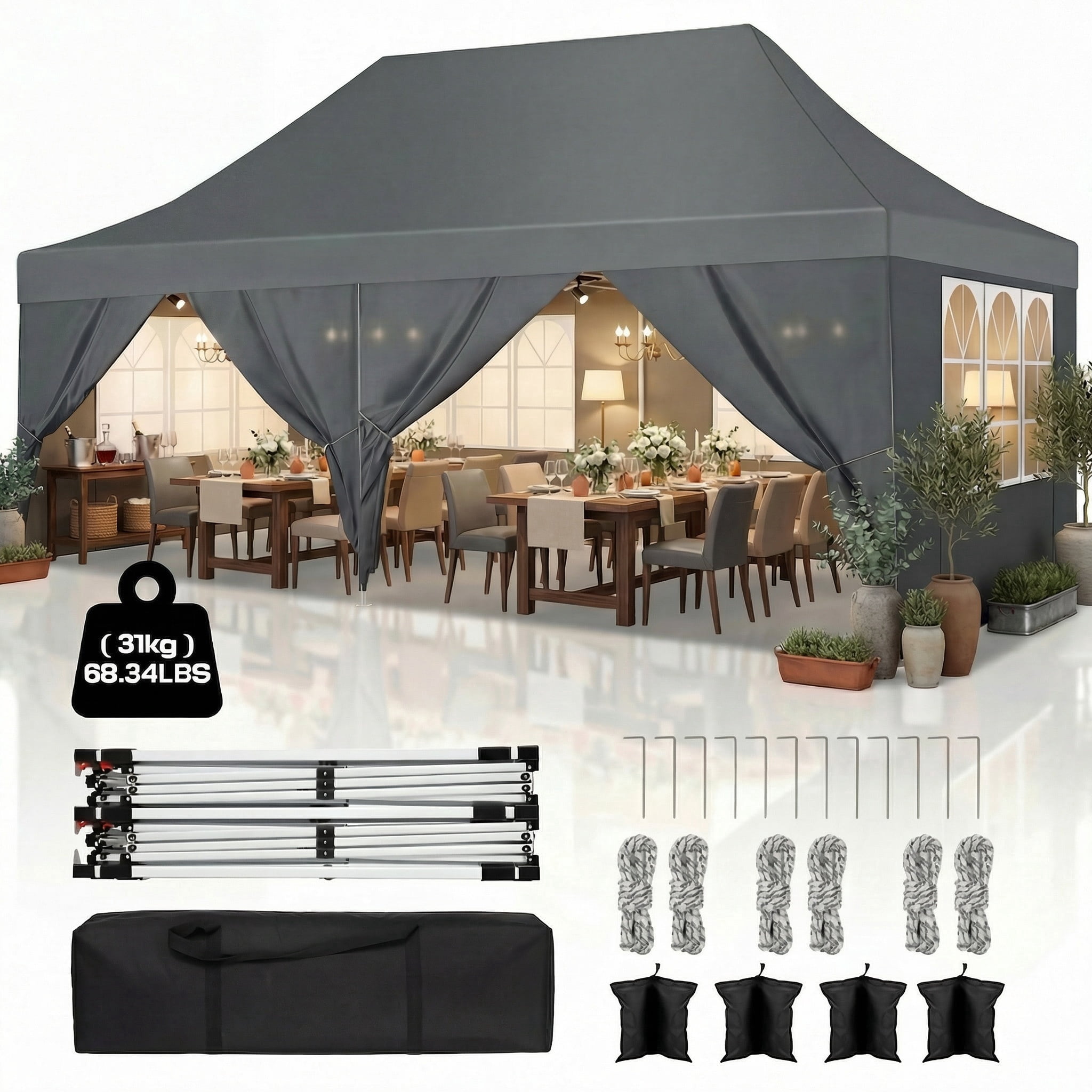COBIZI 10x20 Heavy Duty Gazebo, Outdoor Event Tent with 6 Sidewalls ...