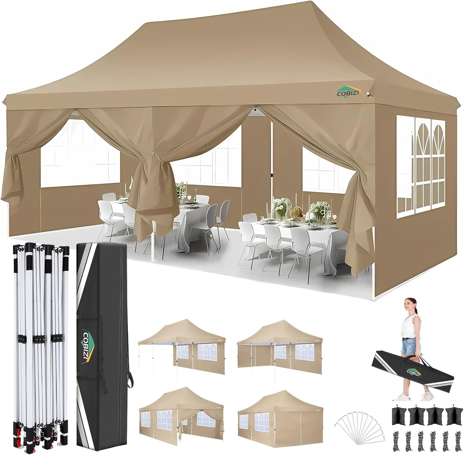 COBIZI 10x20 Pop Up Canopy with 6 Sidewalls, Conical Party Tent 10x20 ...