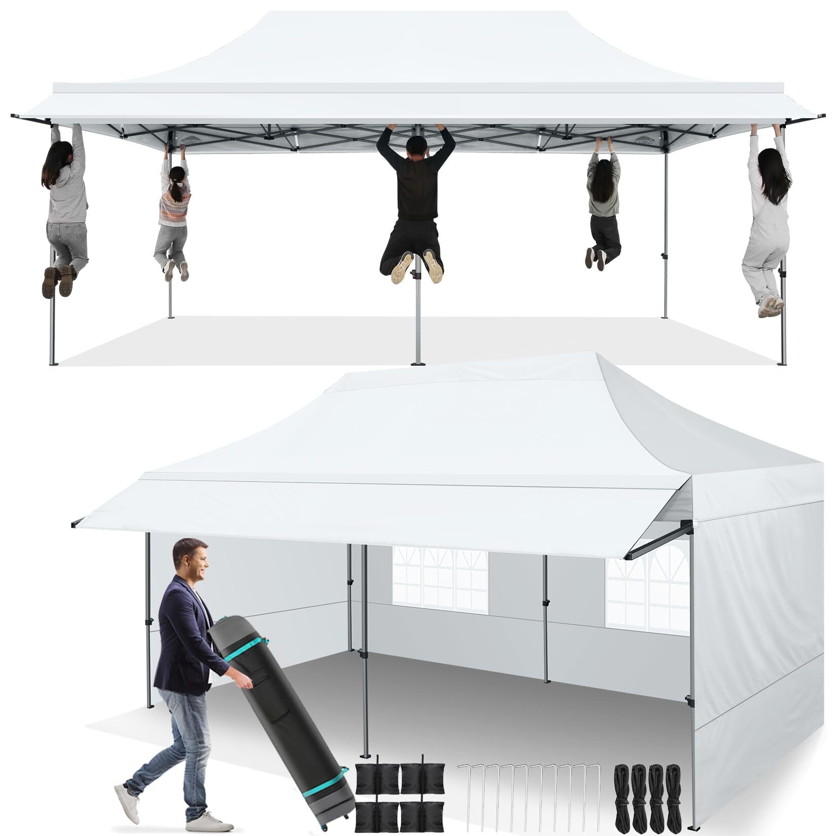 COBIZI 10x20 Pop Up Canopy Tent with Awning,Heavy Duty Canopy UPF 50 ...