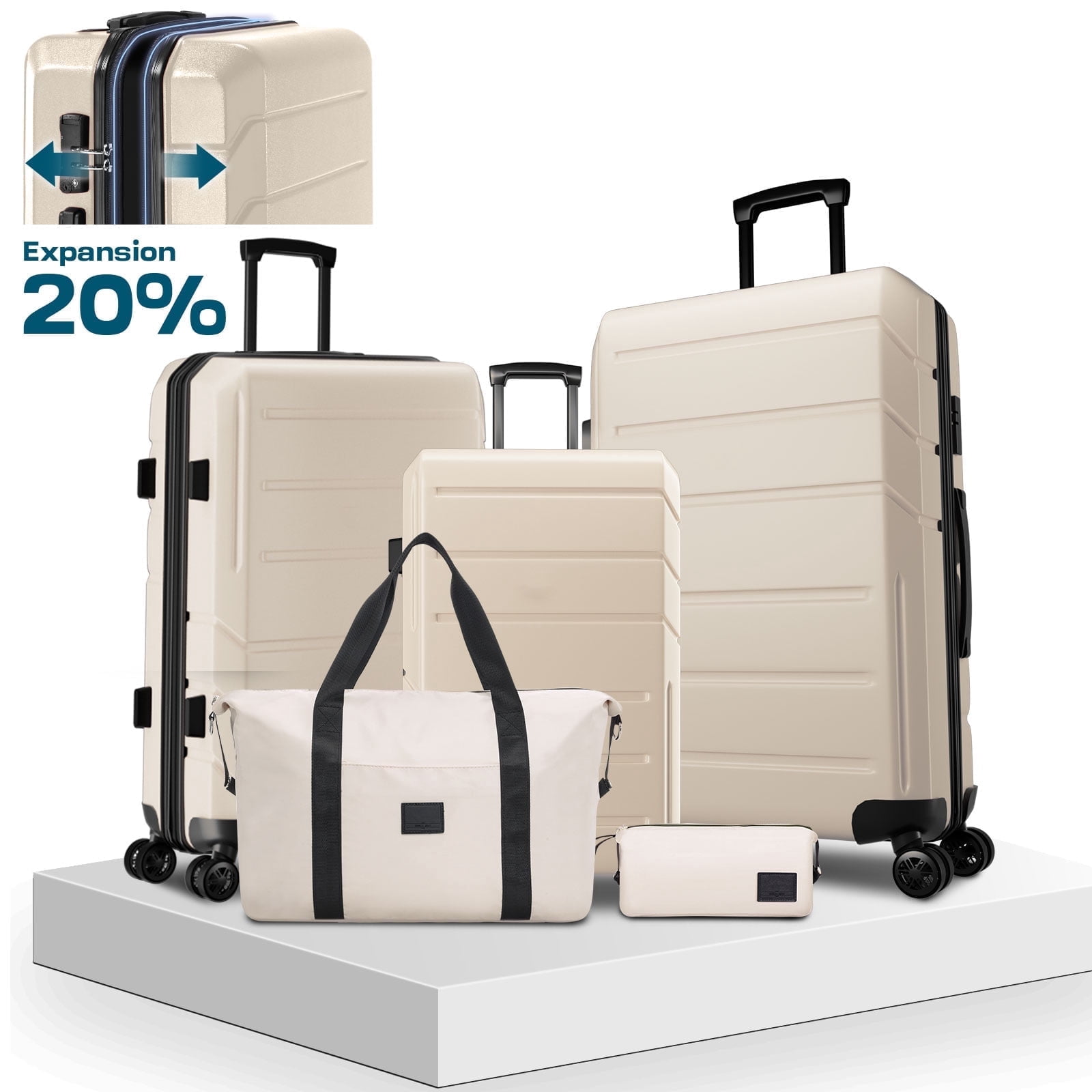 COBIZI 5 Piece Luggage Set Expandable ABS+PC Hardshell Carry on ...