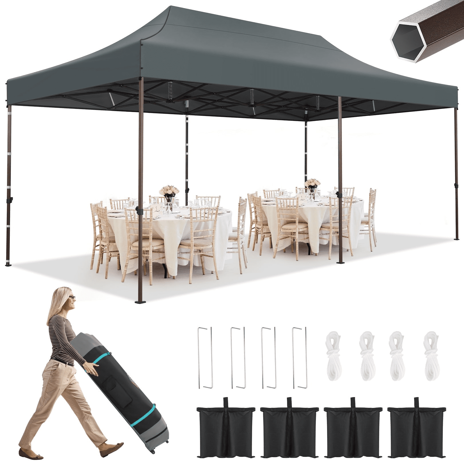 COBIZI 10x20 Pop Up Heavy Duty Canopy Tent with 4 Sandbags, Commercial ...