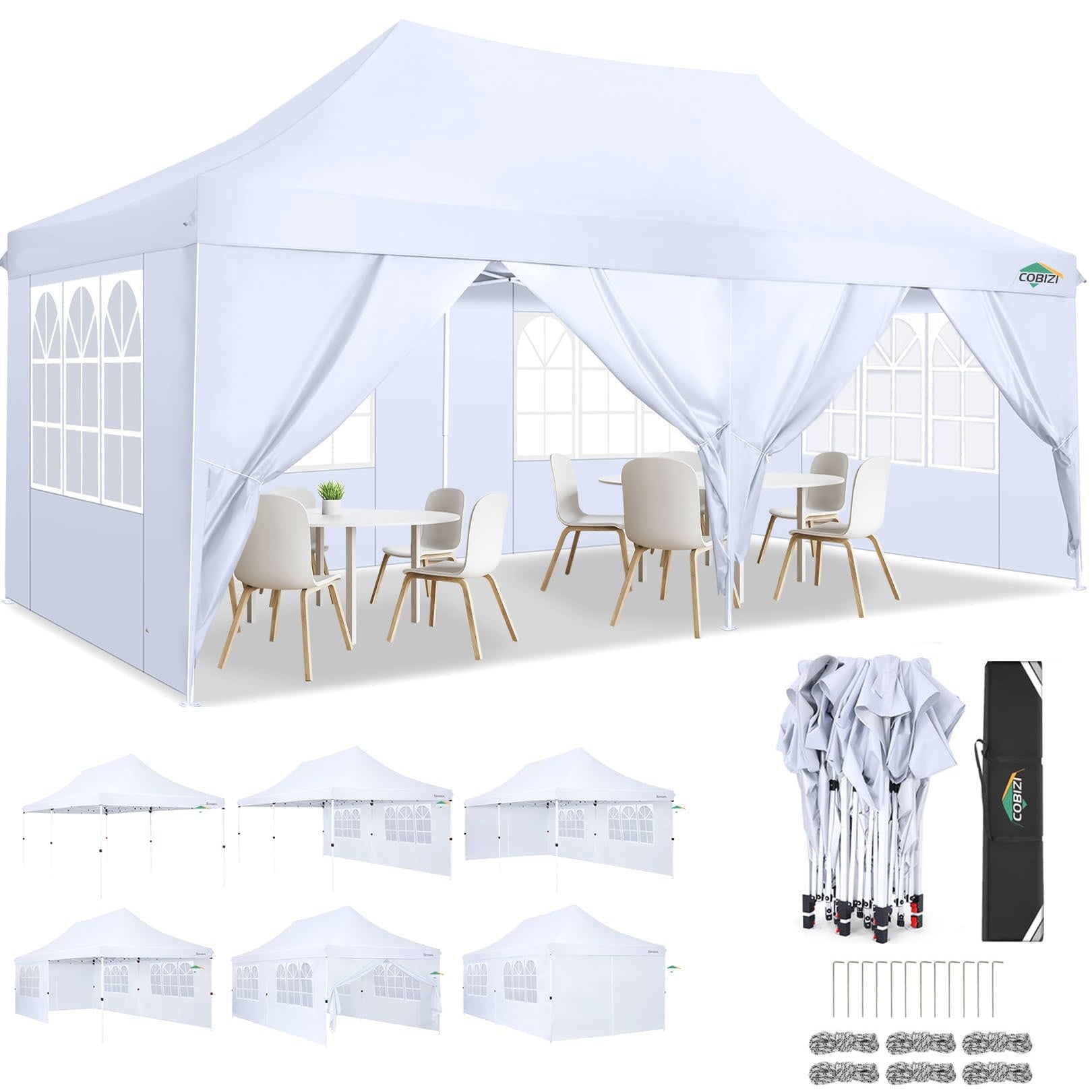 COBIZI 10x20 Pop Up Canopy Tent with 6 Removable Sidewalls,Easy Up ...