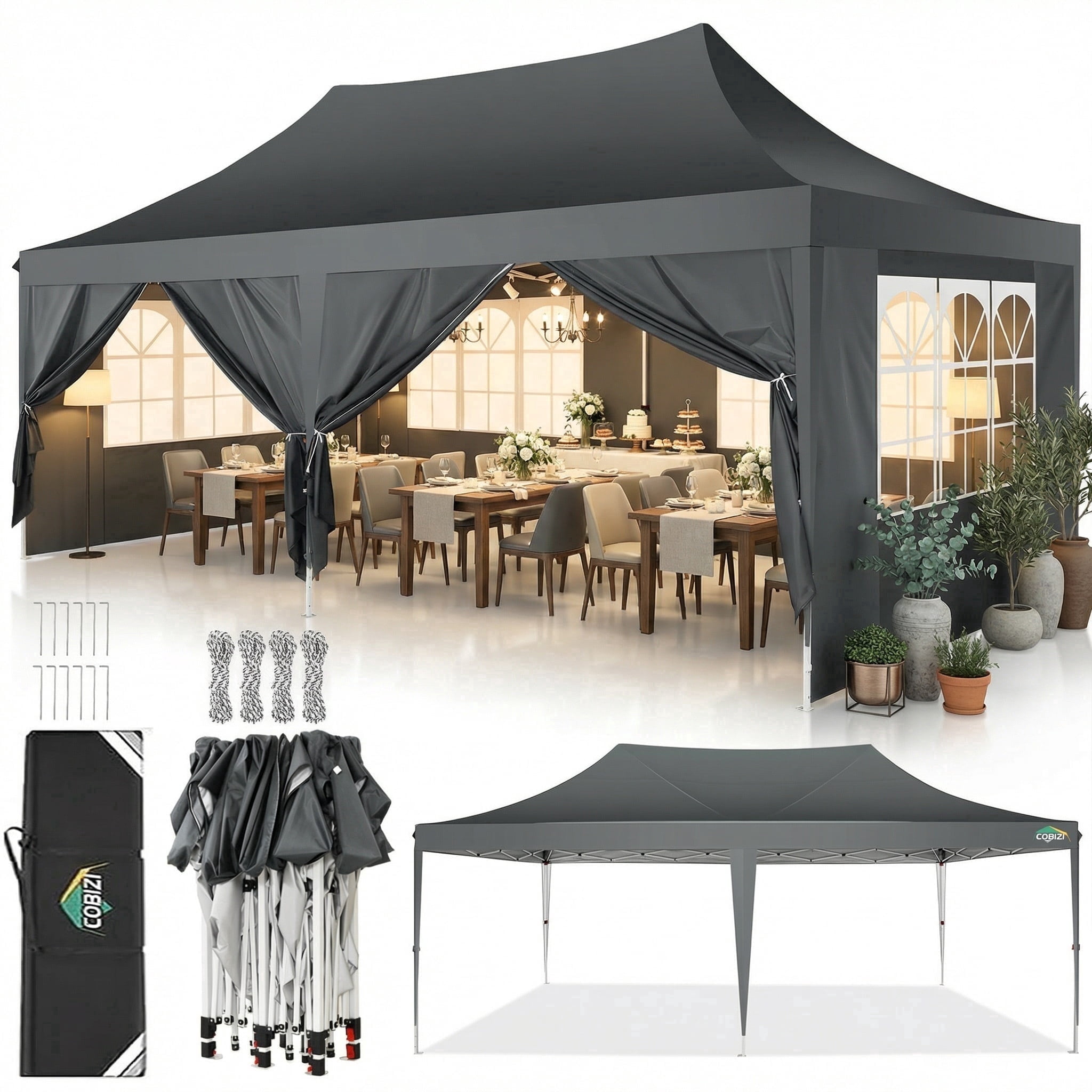 COBIZI 10x20 Heavy Duty Pop-up Canopy Tent with Waterproof Walls ...