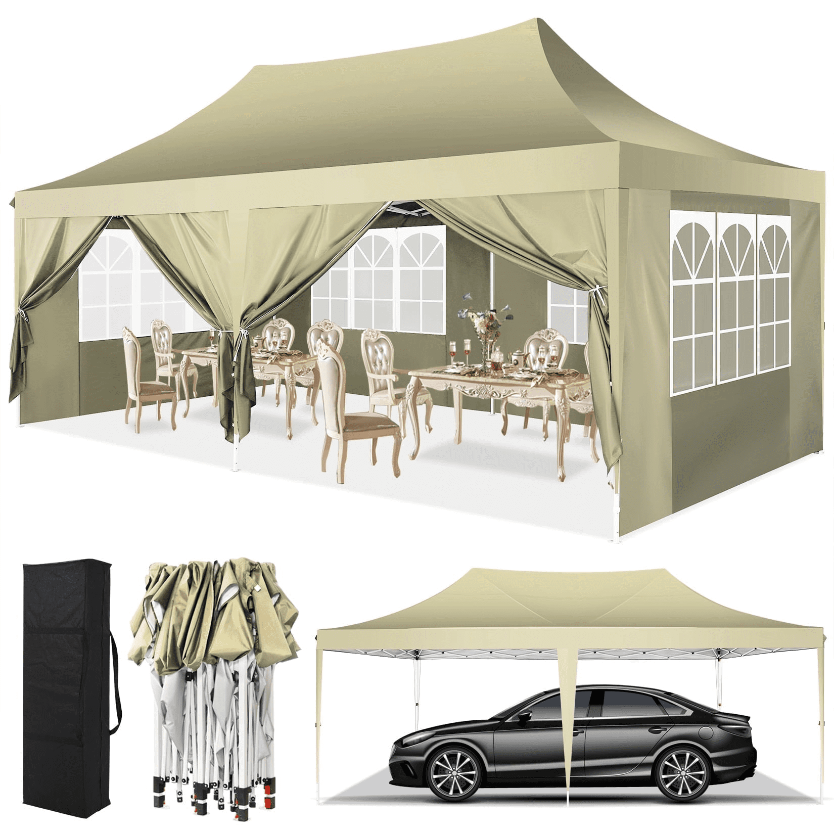 COBIZI 10x20 Heavy Duty Pop-up Canopy Tent, Waterproof, 6 Sidewalls ...