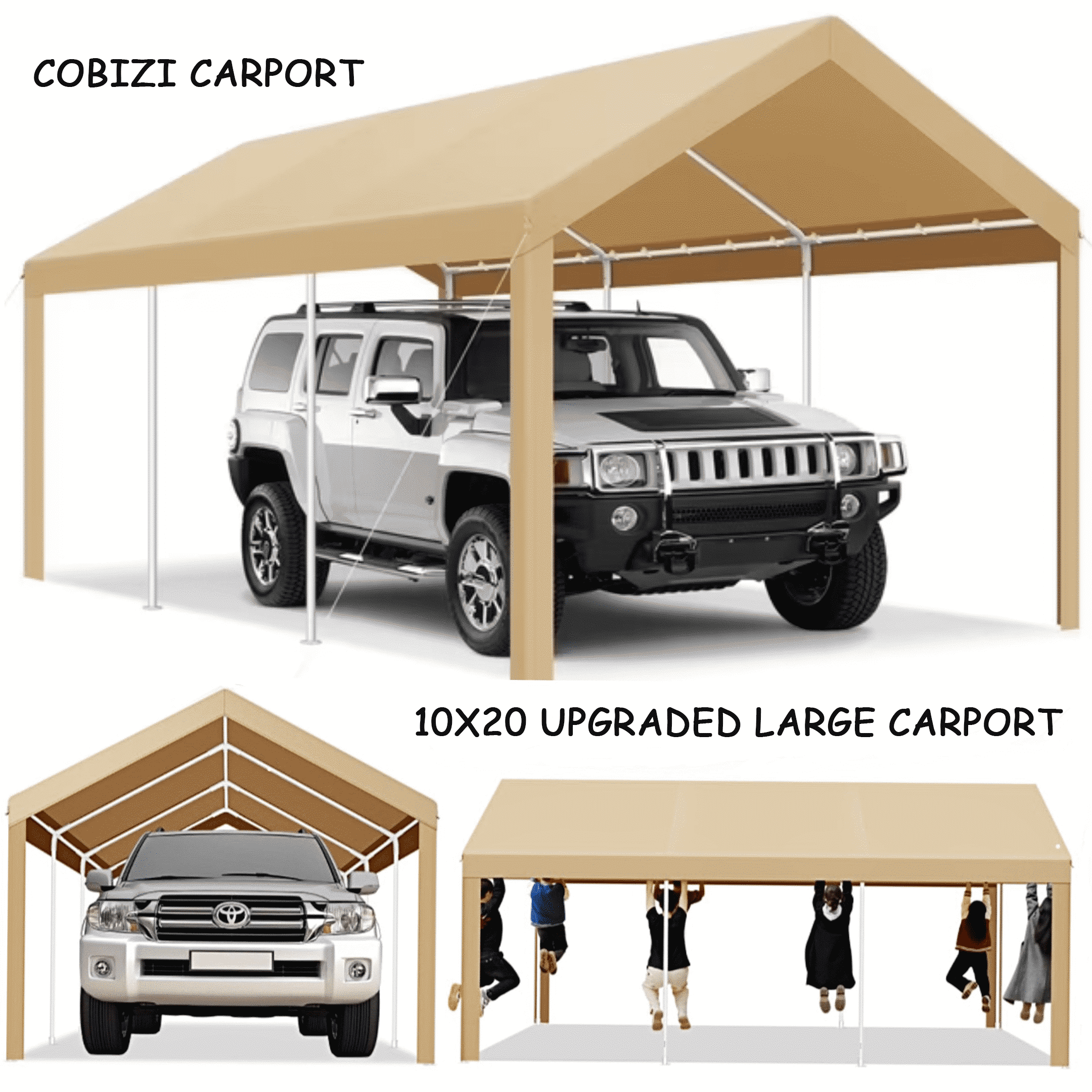 COBIZI 10x20ft Heavy Duty Carport, Portable Car Garage with Sandbags ...