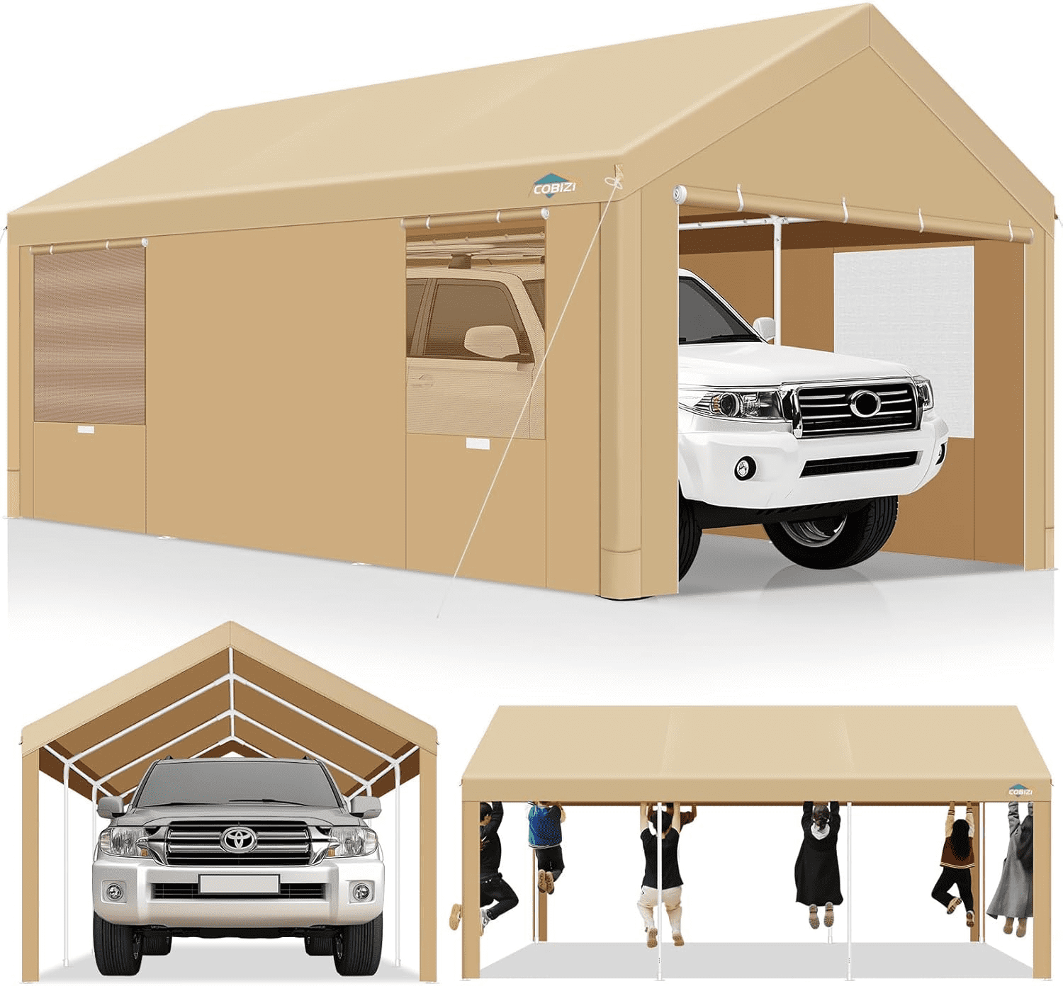 COBIZI 10x20ft Carport Heavy Duty, Portable Garage with Removable ...