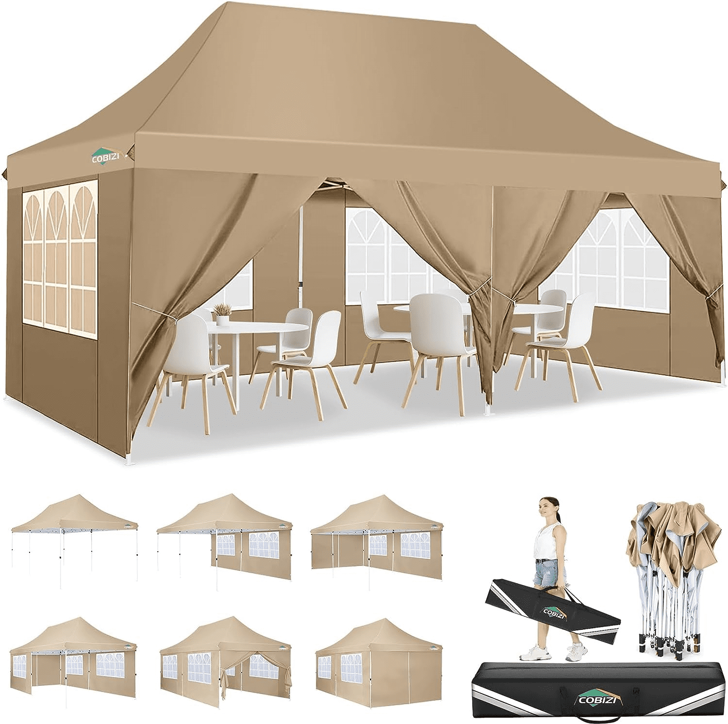COBIZI 10x20ft Pop Up Canopy Tent with 6 Removable Sidewalls, Easy Up ...
