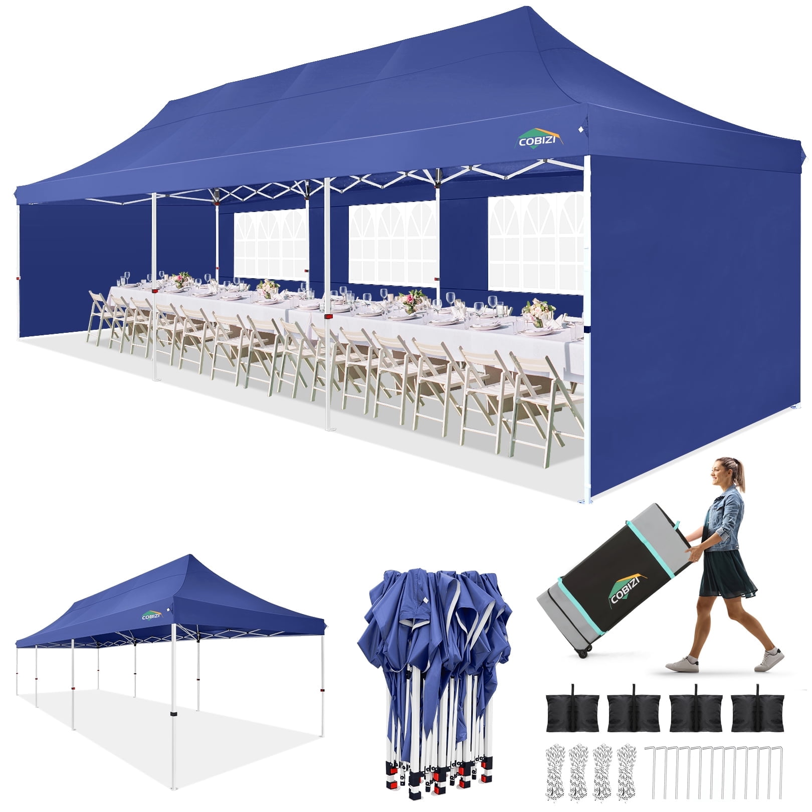 COBIZI 10x30 Heavy Duty Pop Up Canopy with 5 Sidewalls, Waterproof and ...