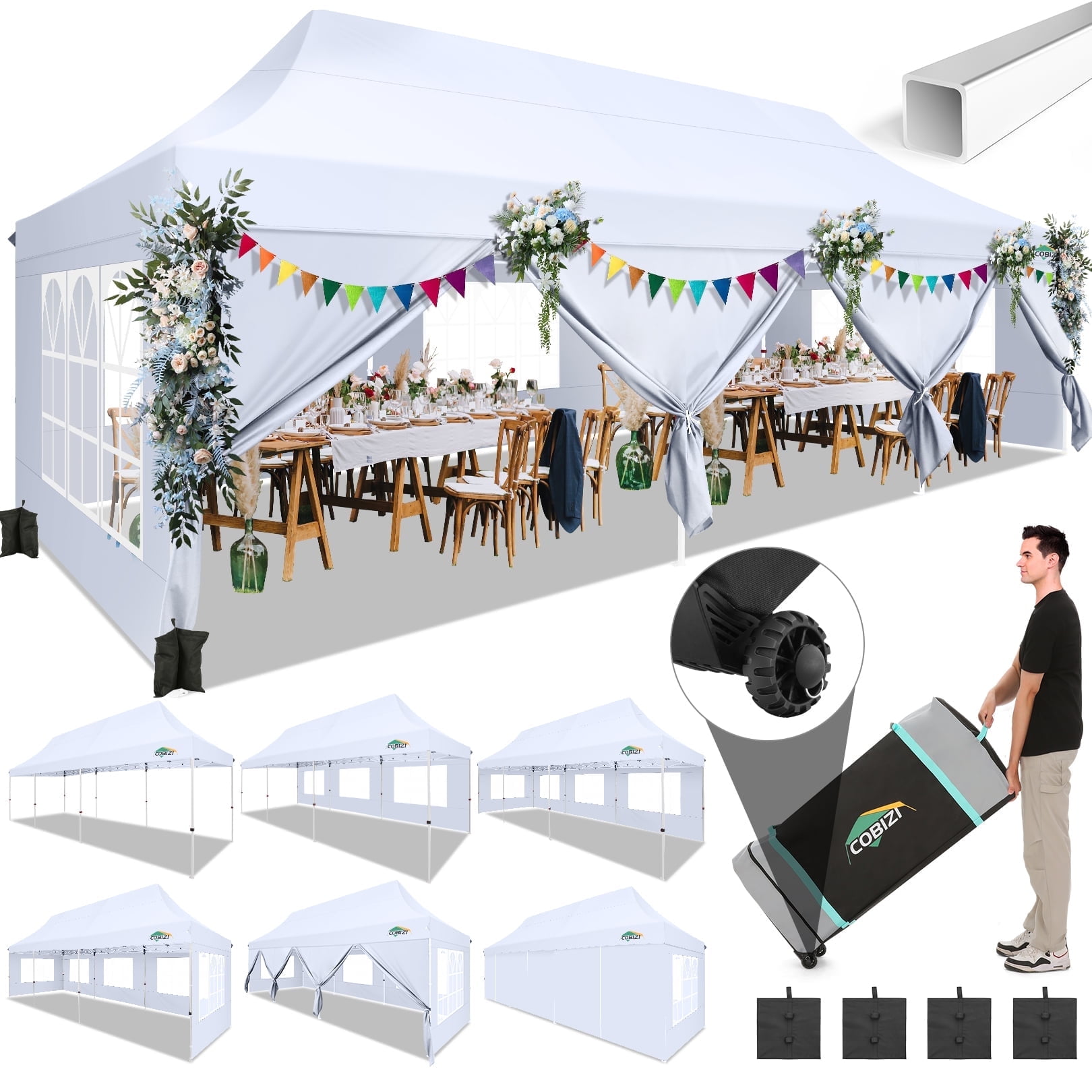 COBIZI 10x30 Heavy Duty Pop up Canopy with 8 Sidewalls, Waterproof and ...