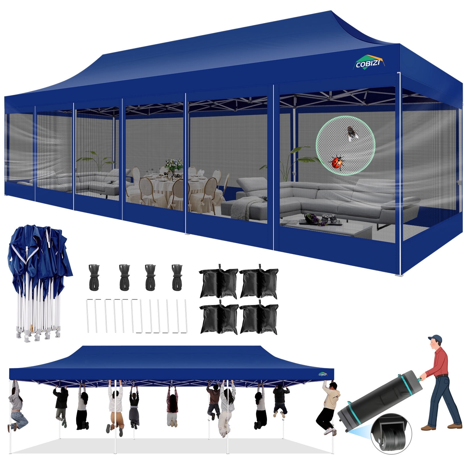 COBIZI 10x30 Heavy Duty Pop up Canopy with Mosquito Net,Instant Outdoor ...