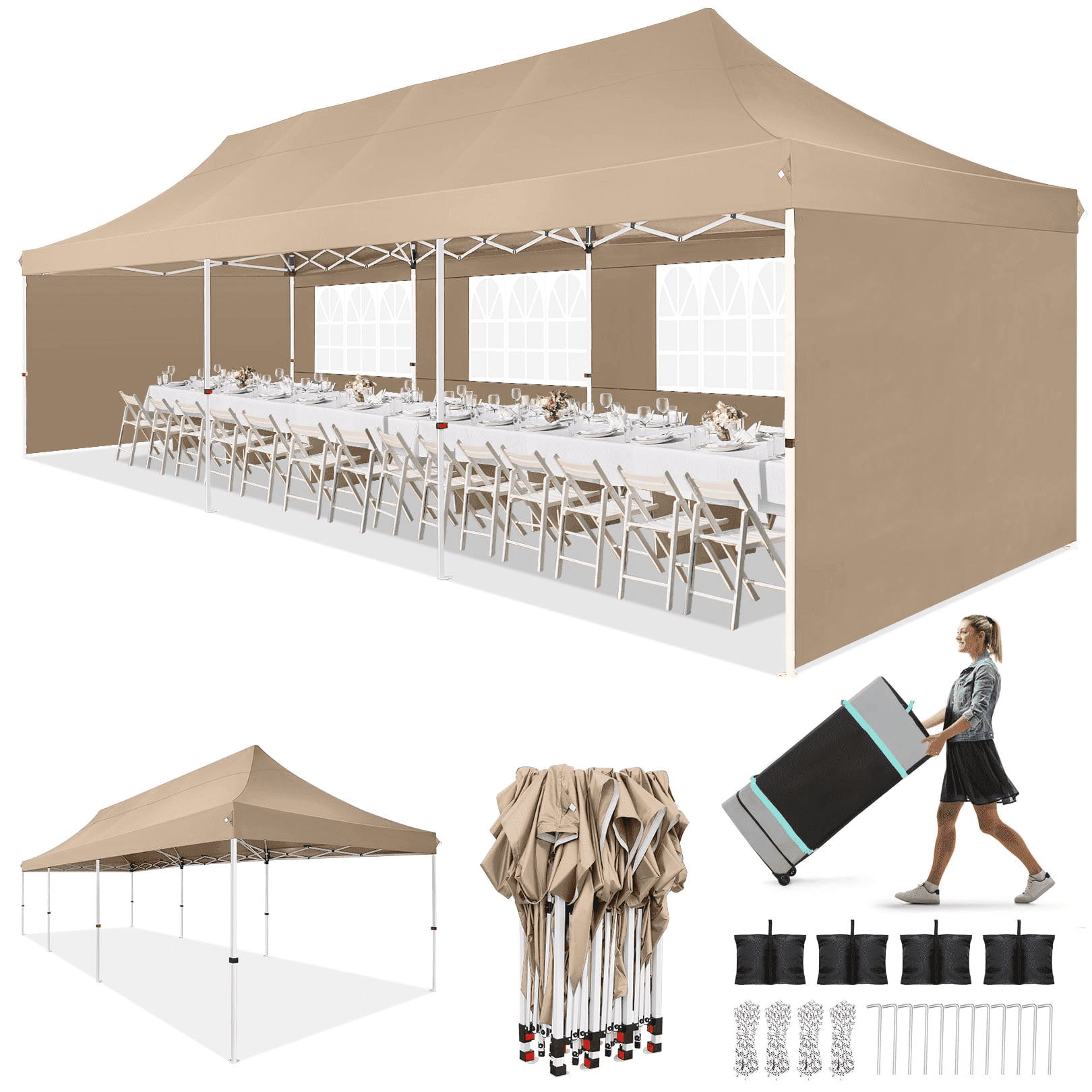 COBIZI 10x30 Heavy Duty Pop up Canopy with 5 Sidewalls, Waterproof and ...