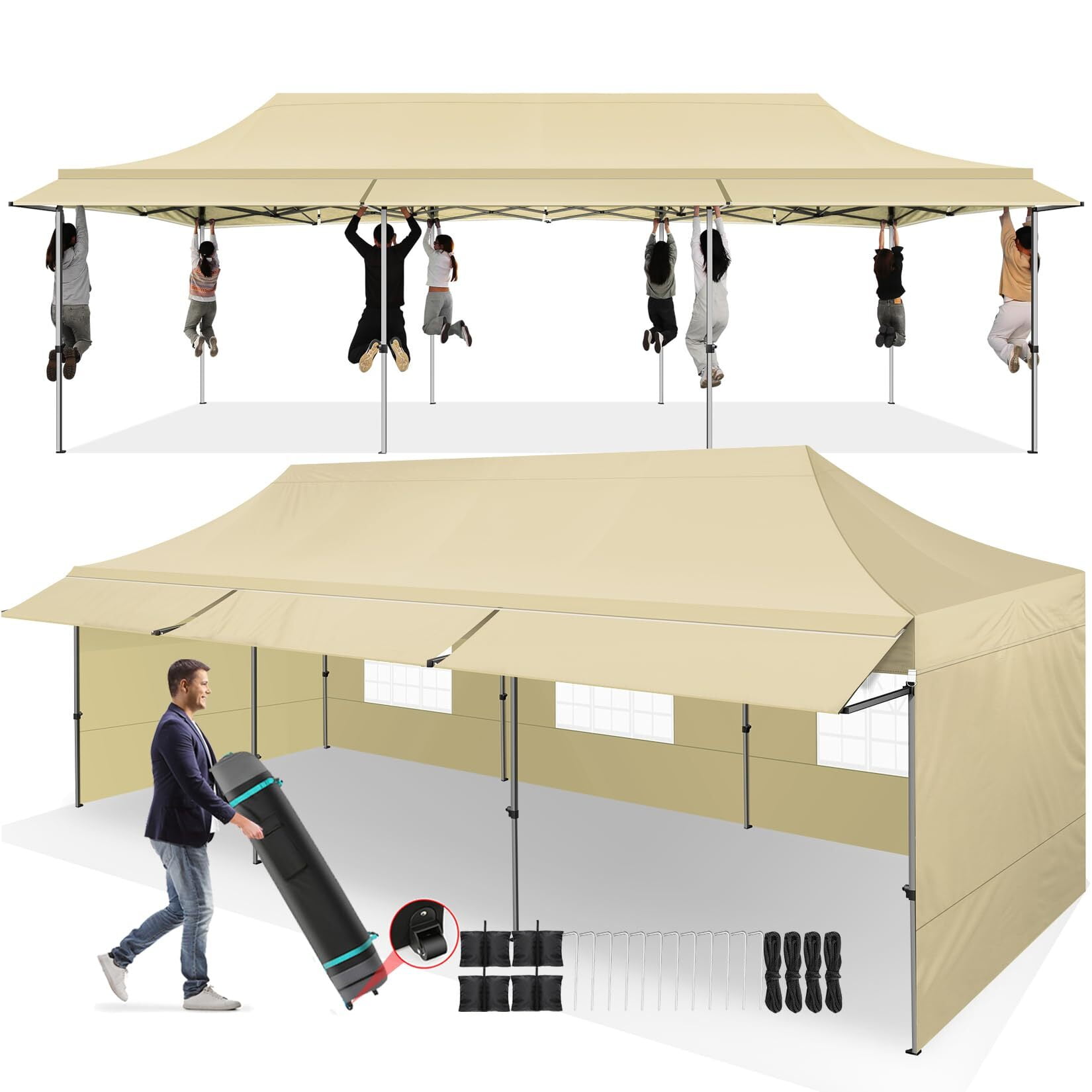 COBIZI 10x30 Pop Up Canopy Tent with Awning,Heavy Duty Canopy UPF 50 ...
