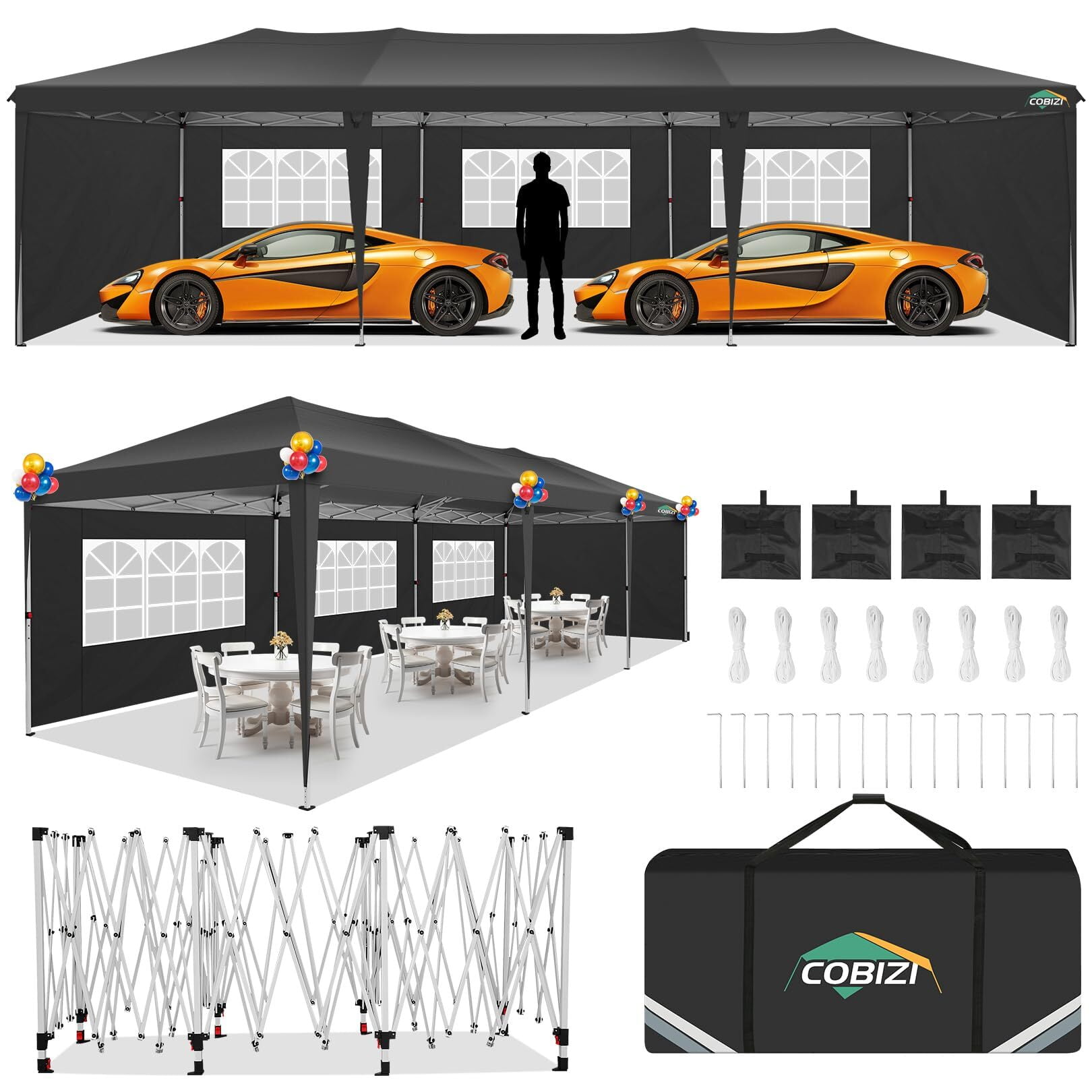 COBIZI 10x30 Pop Up Canopy Tent with Removable Sidewalls, Waterproof ...