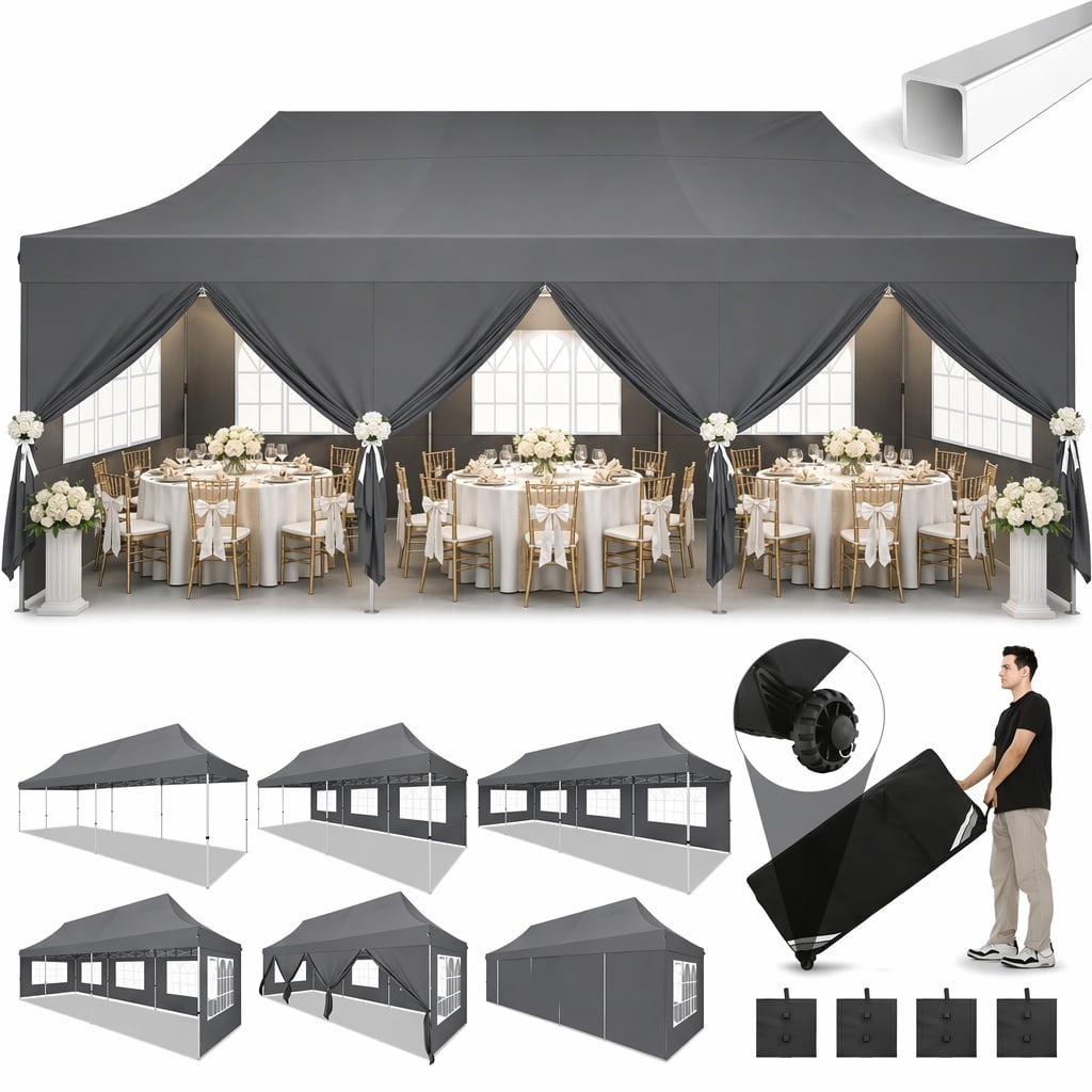COBIZI 10'x30' Pop-Up Canopy Tent, Gray, Waterproof Party Tent with ...