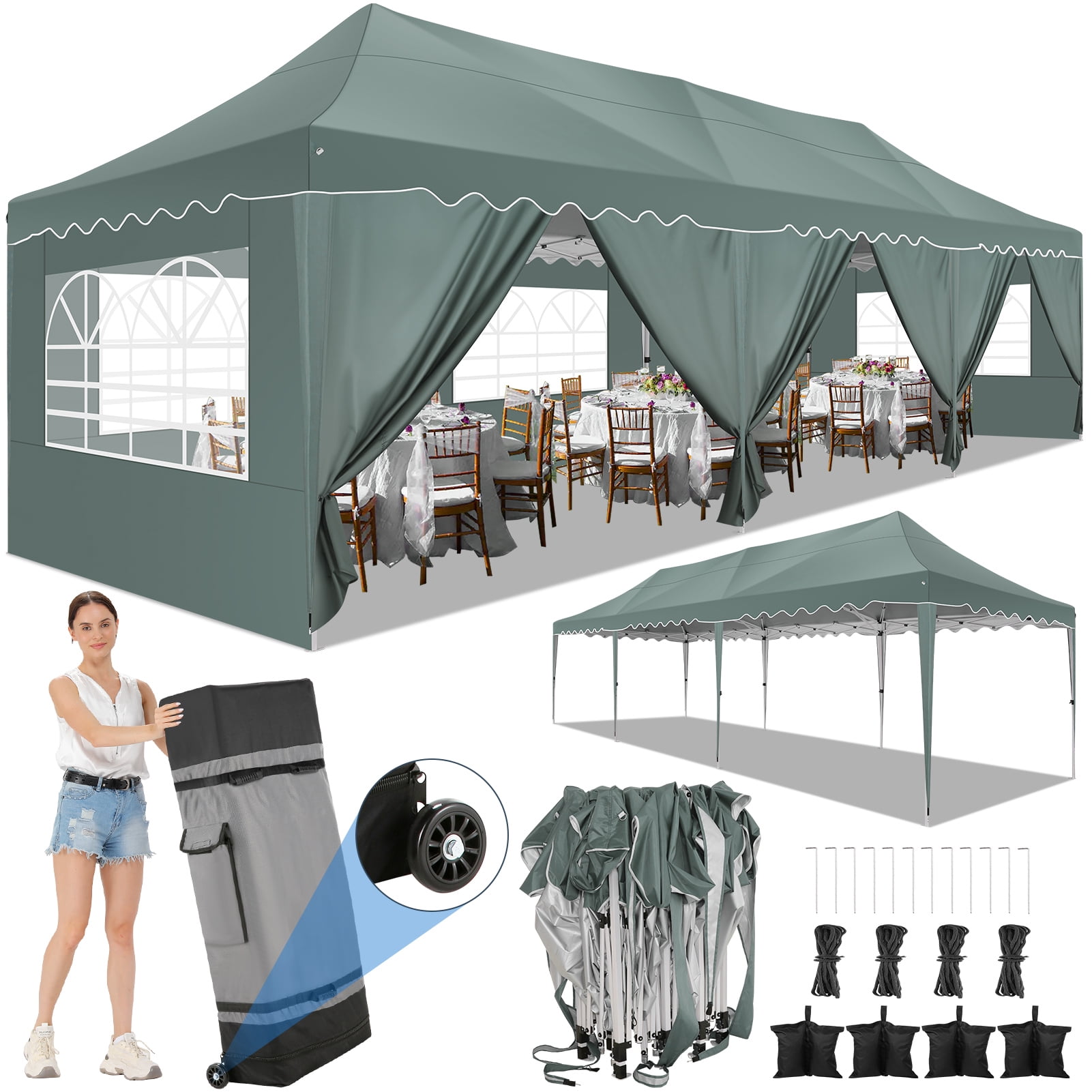 COBIZI 10x30 Pop-up Canopy Tent with 8 Sidewalls,UPF 50+ Windproof 2000 ...