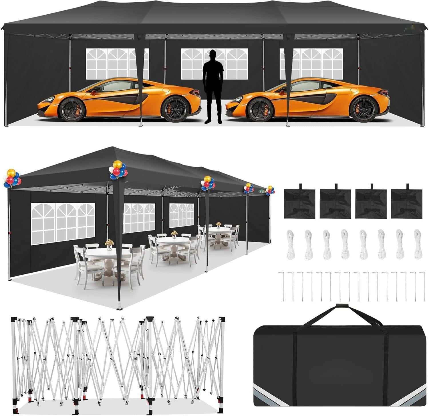 COBIZI 10x30 Pop up Canopy with Sidewalls Waterproof Canopy Tent for ...