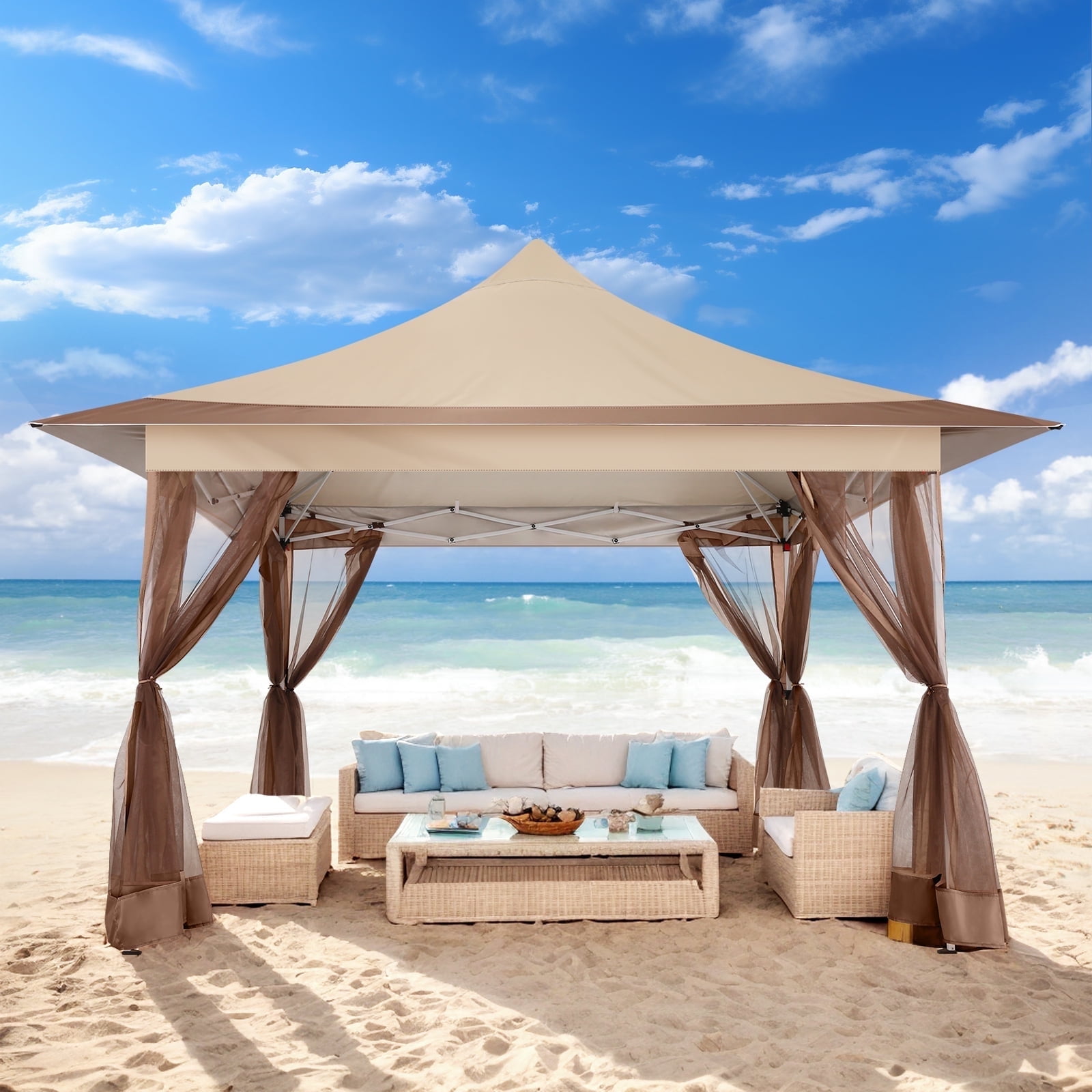 Hoteel 12'x12' Outdoor Pop-Up Gazebo Canopy with Mosquito Netting, Beige - Walmart.com