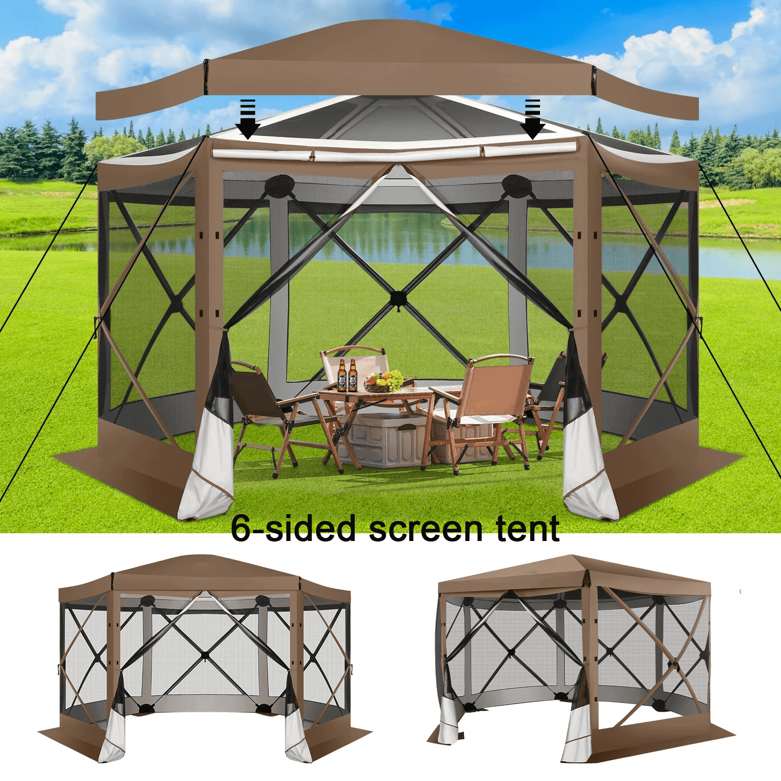 COBIZI 12'x12 Pop Up Gazebo 6-Sided Screen House Tent for Camping ...