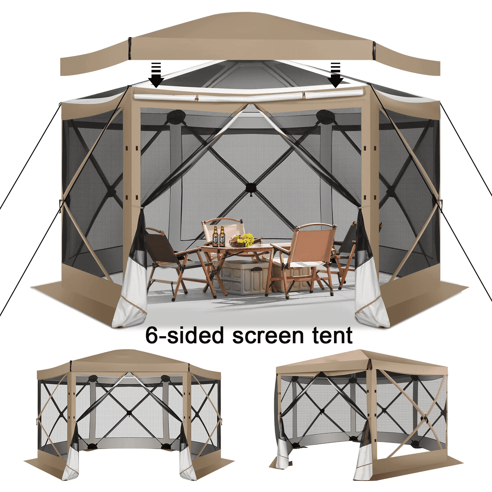 COBIZI 12'x12 Pop Up Gazebo 6-Sided Screen House Tent for Camping ...