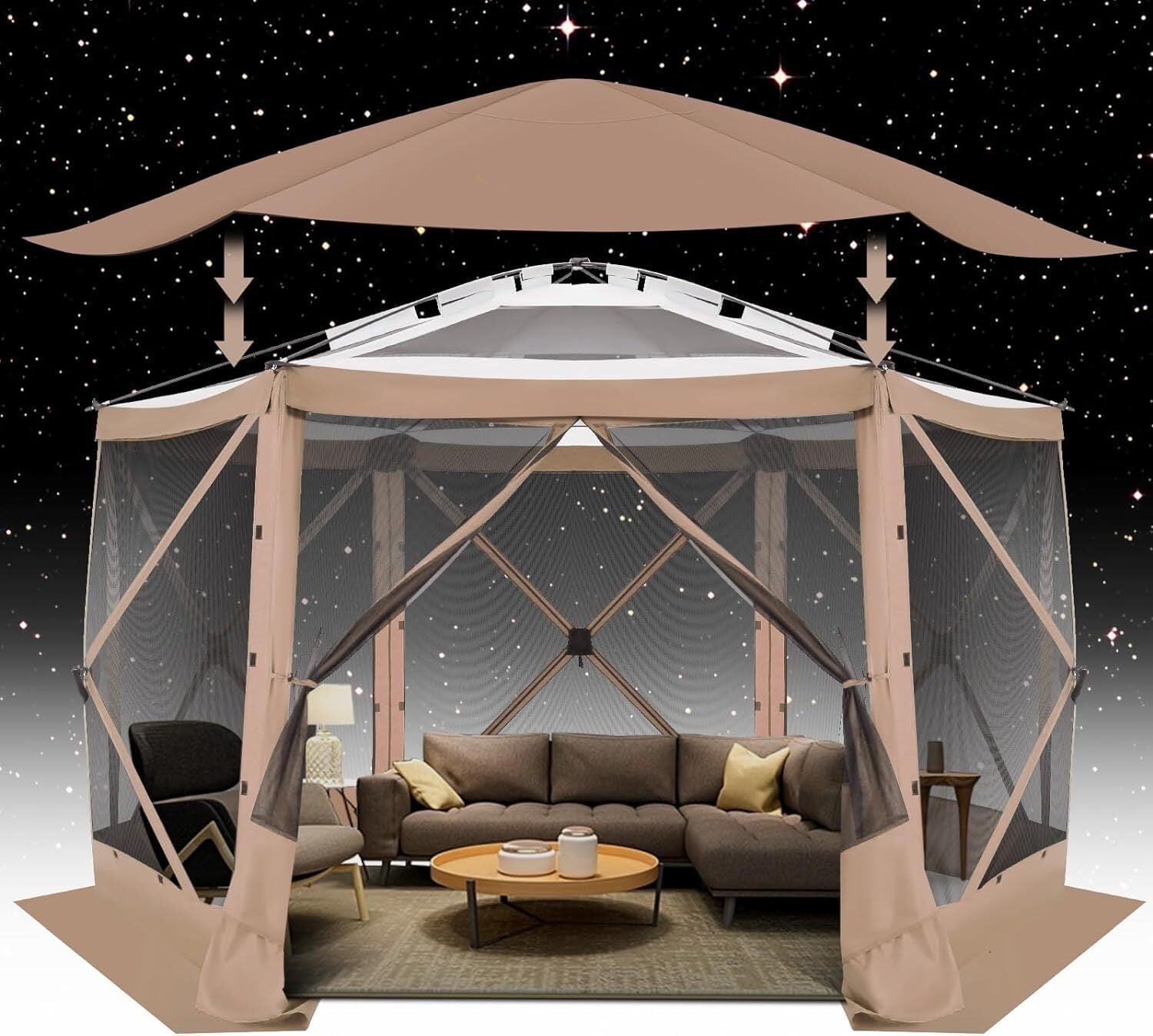 COBIZI 12x12 Pop-up Patio Canopy Tent with Starry Sky Awning, Screen ...