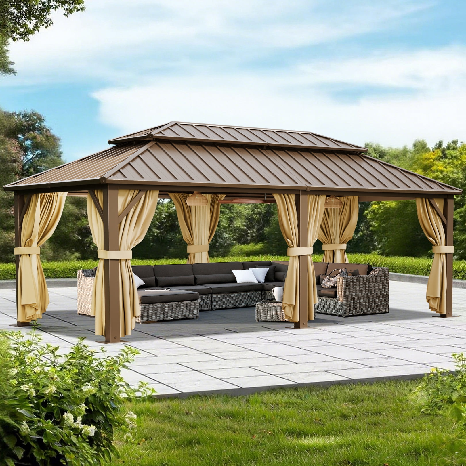 COBIZI, 12x20 Hardtop Gazebo, Heavy Duty Galvanized Steel, Flame ...