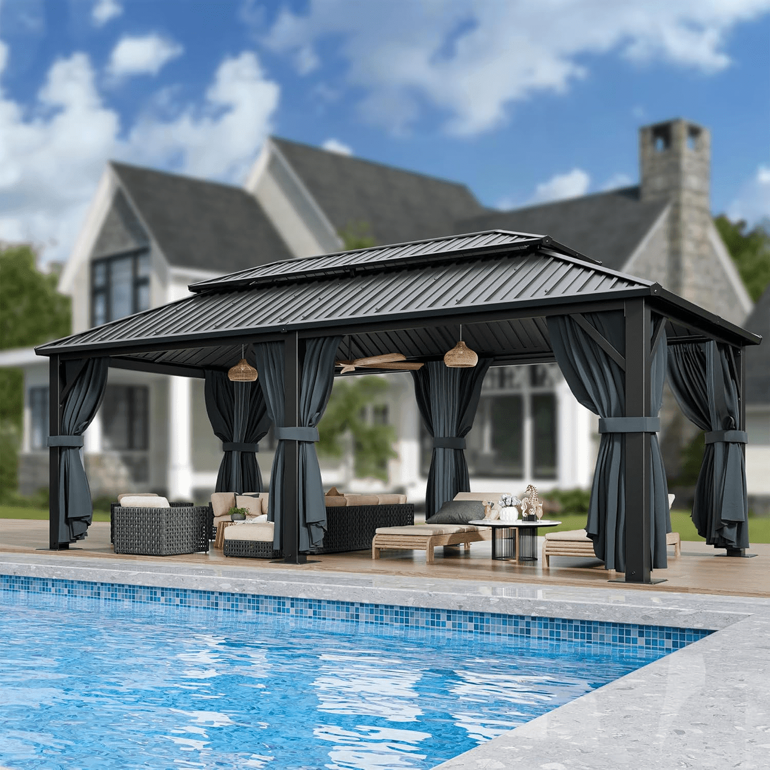 COBIZI 12x20 Hardtop Gazebo with Metal Roof, Heavy Duty Galvanized ...