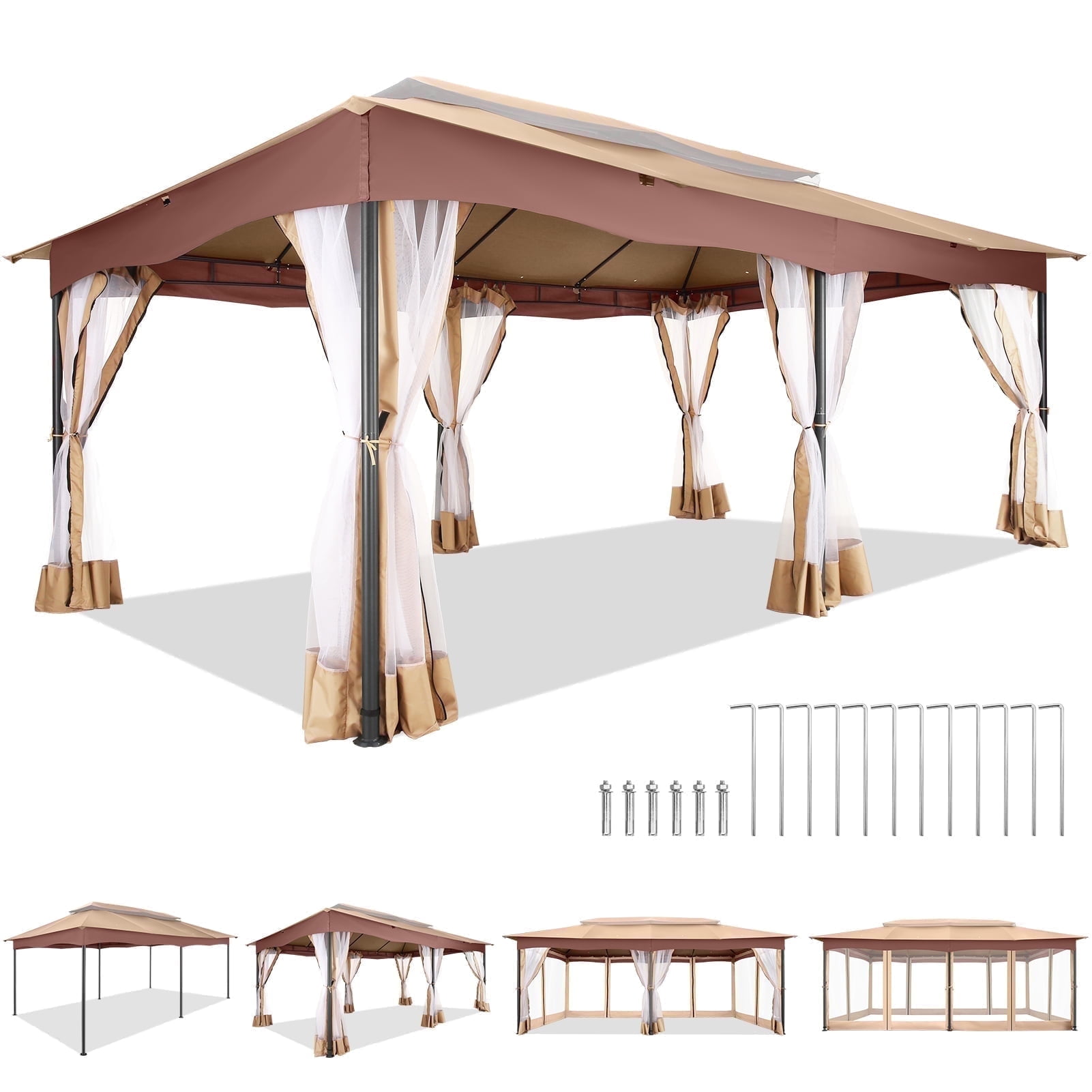 COBIZI 12x20 Canopy Gazebo, 100% Waterproof, with Mosquito Netting ...