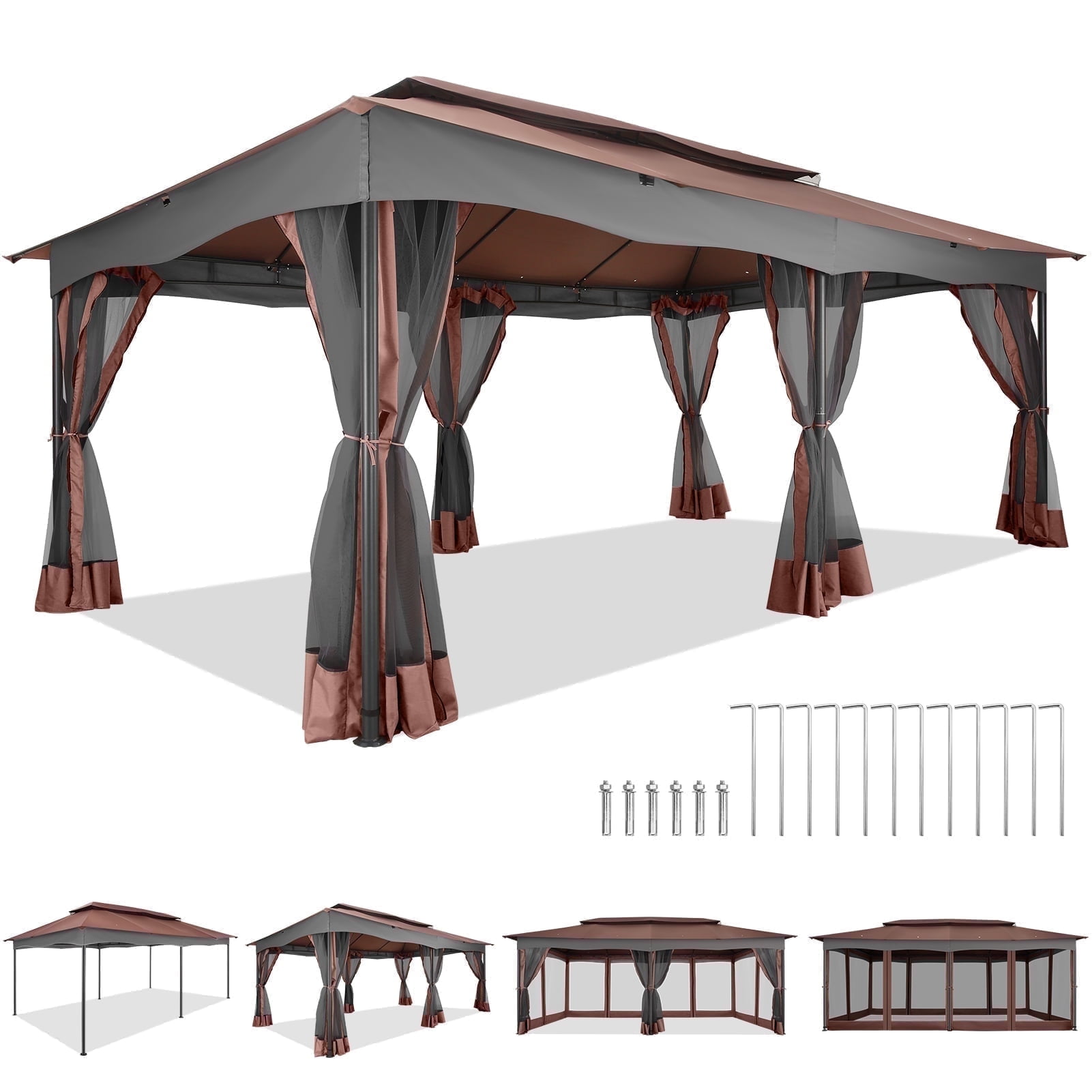COBIZI 12x20 Outdoor Gazebo with Mosquito Net, Large Canopy, Double ...