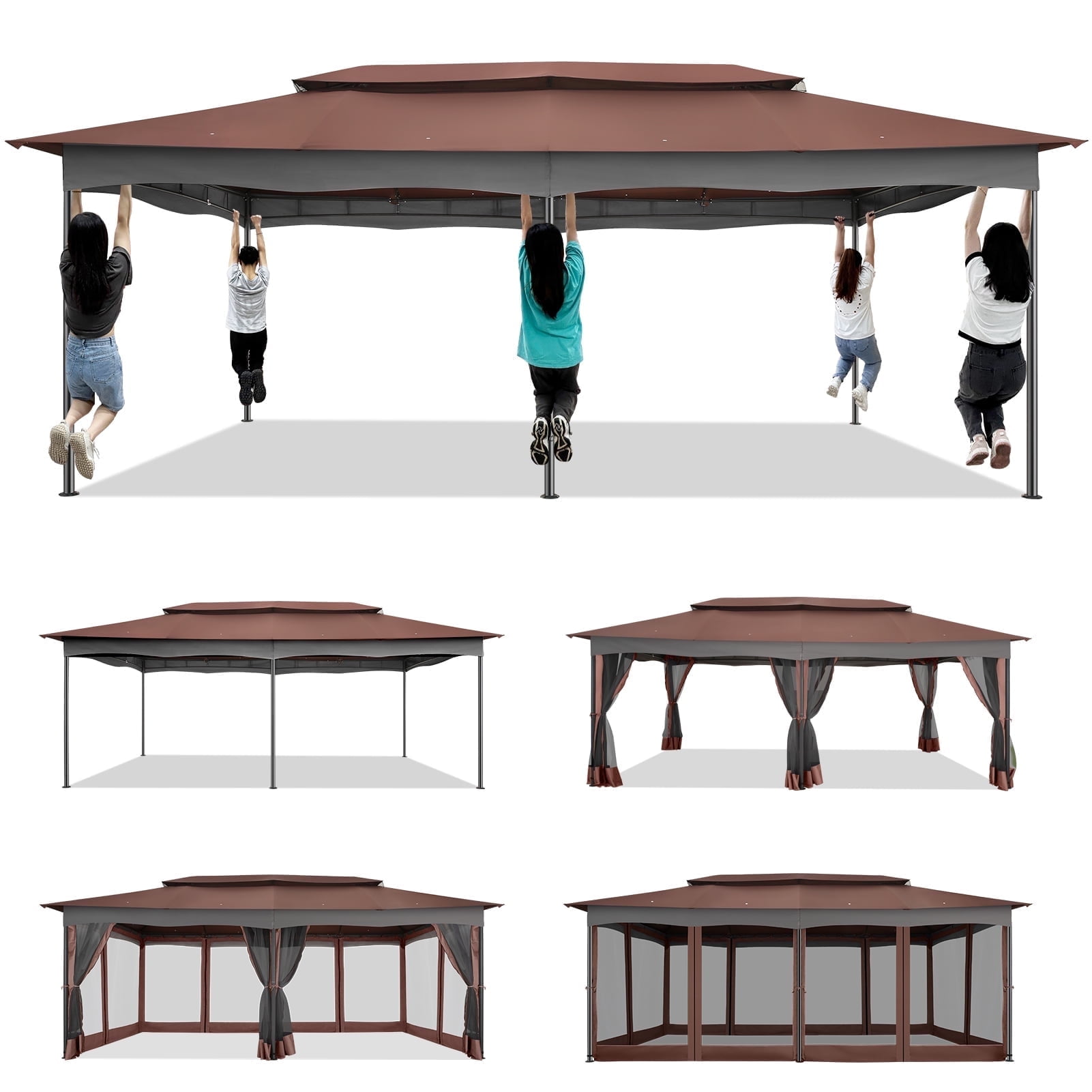 COBIZI 12x20 Outdoor Gazebo with Mosquito Netting Large Backyard Gazebo ...