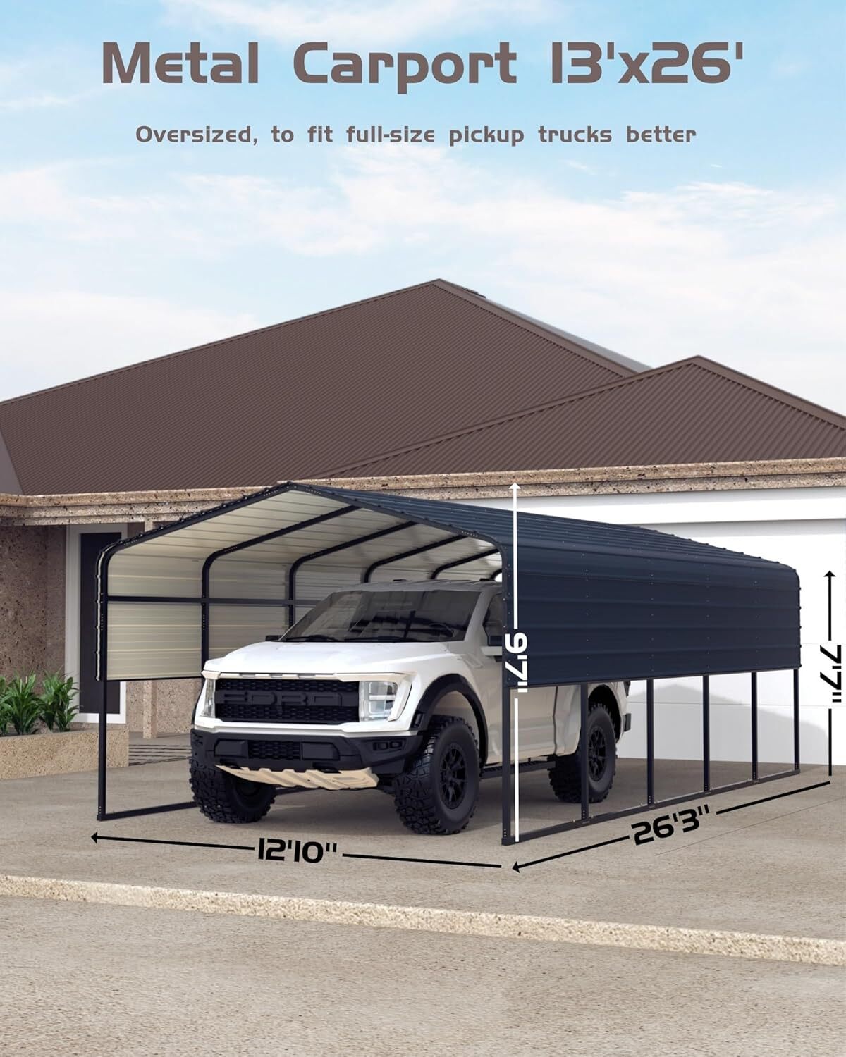 COBIZI 12x30 Heavy-Duty Metal Carport, Outdoor Metal Carport Kit ...