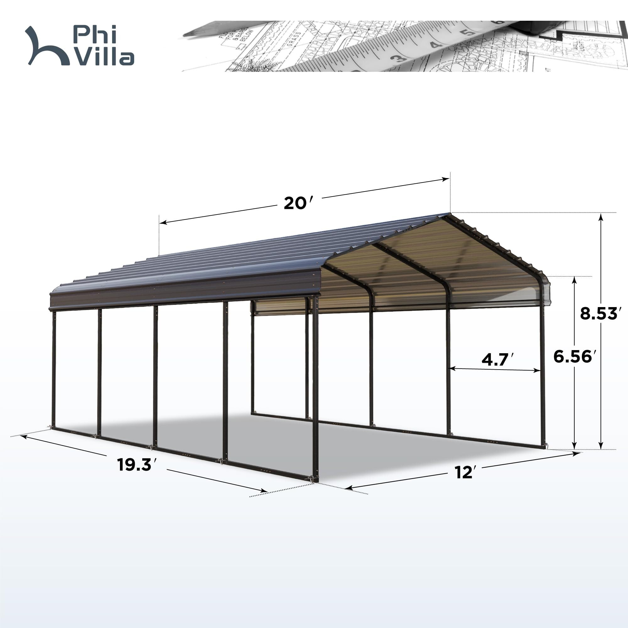 COBIZI 13x26 Heavy-Duty Metal Carport, Outdoor Metal Carport Kit ...
