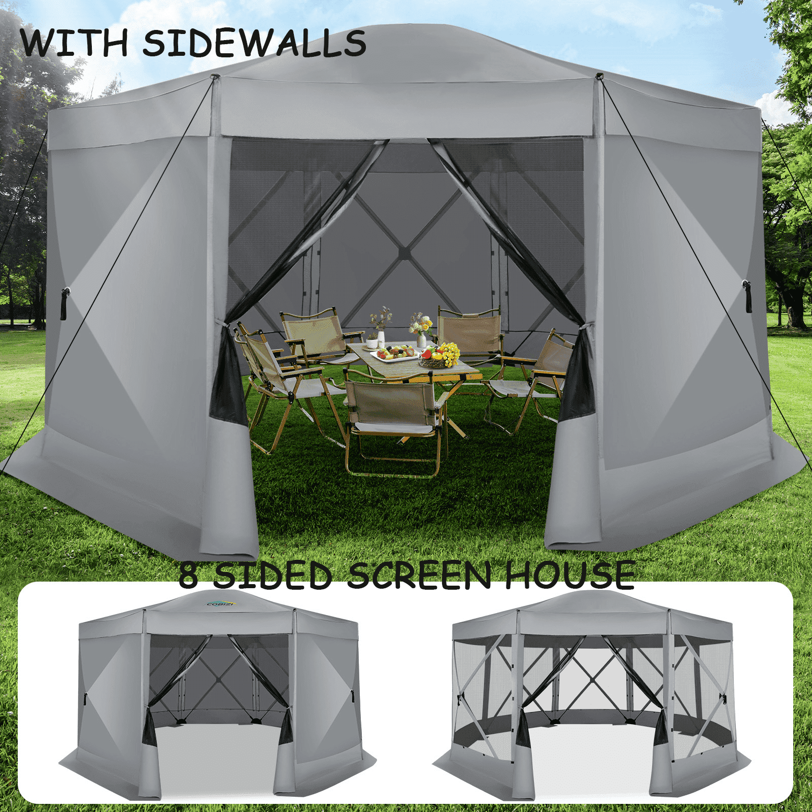 COBIZI 15x15 Pop up Gazebo Extra Large Screen Tent, 8-Sided Screen ...