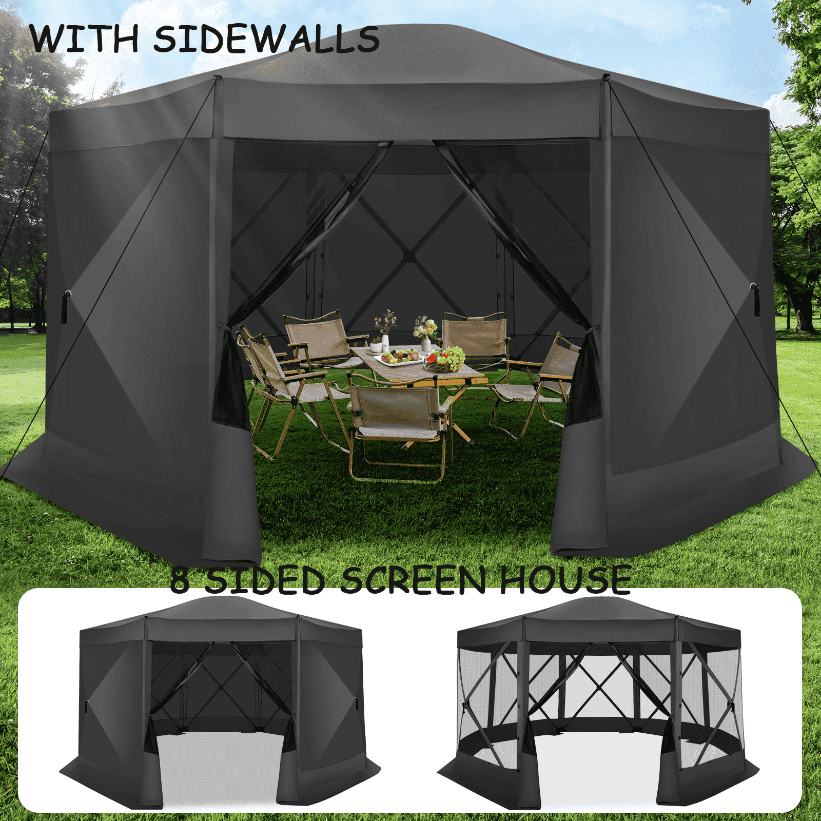COBIZI 15x15 Pop up Gazebo Extra Large Screen Tent, 8-Sided Screen ...