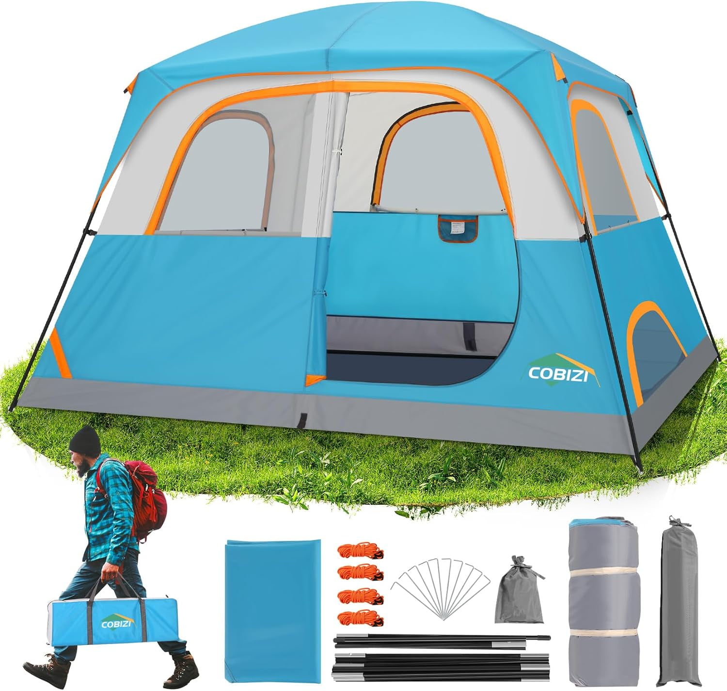 COBIZI 4/6 Person Tent for Camping Waterproof PU-Coated with Removable ...