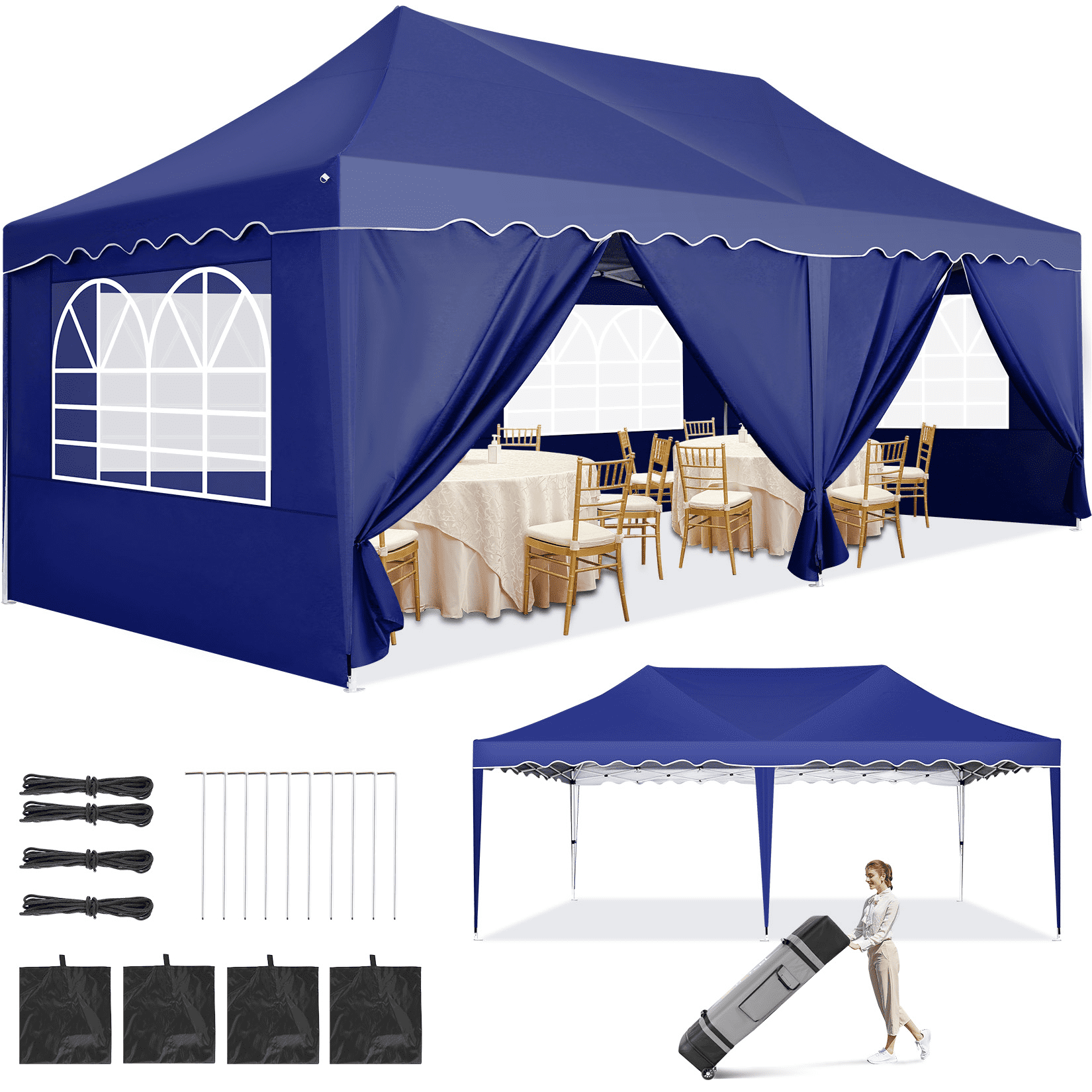 COBIZI Canopy Tent 10X20 Pop up Hollow Tent with 6 Removable Side Walls ...