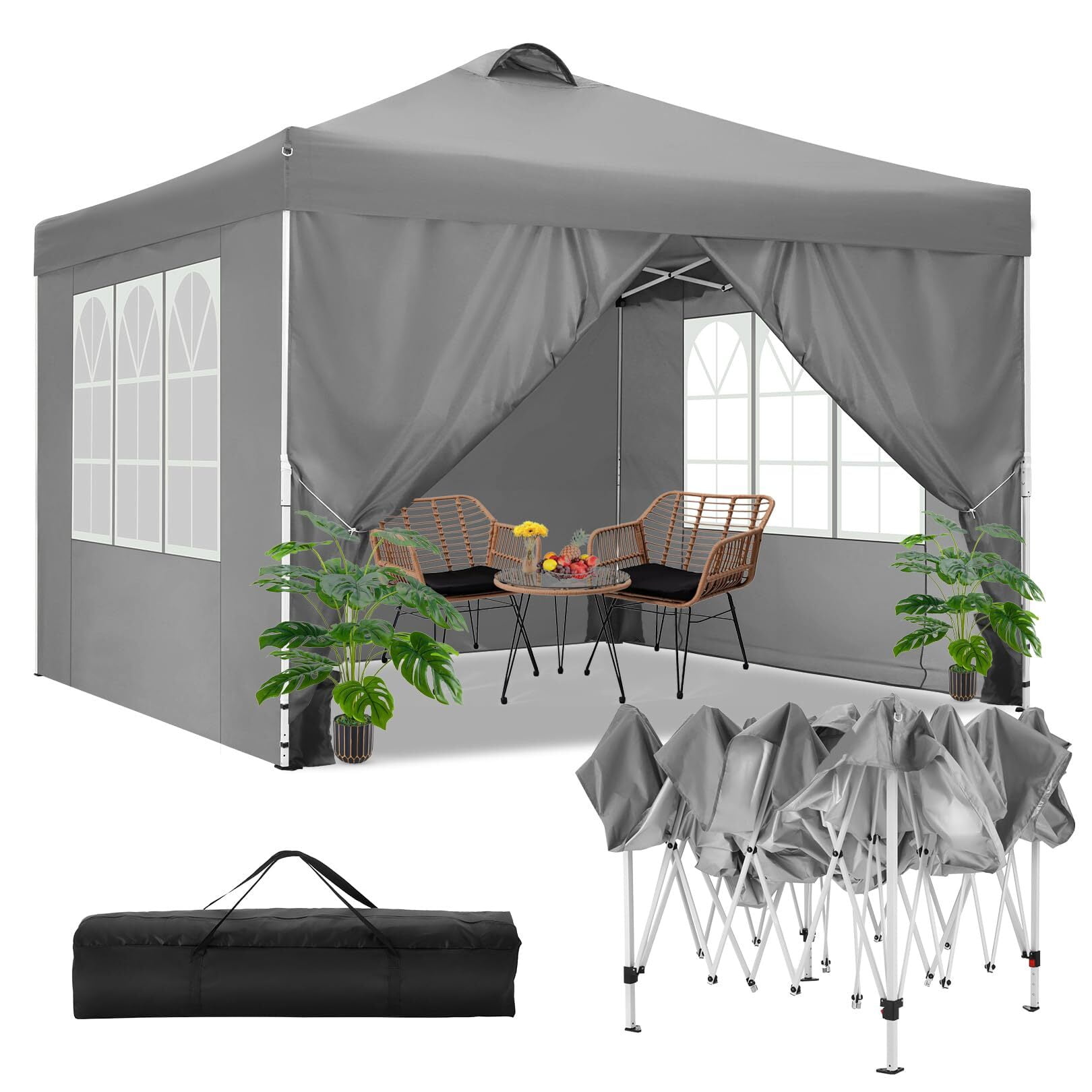 COBIZI Canopy Tent 10x10 Pop Up Outdoor Canopies with 4 Sidewalls ...