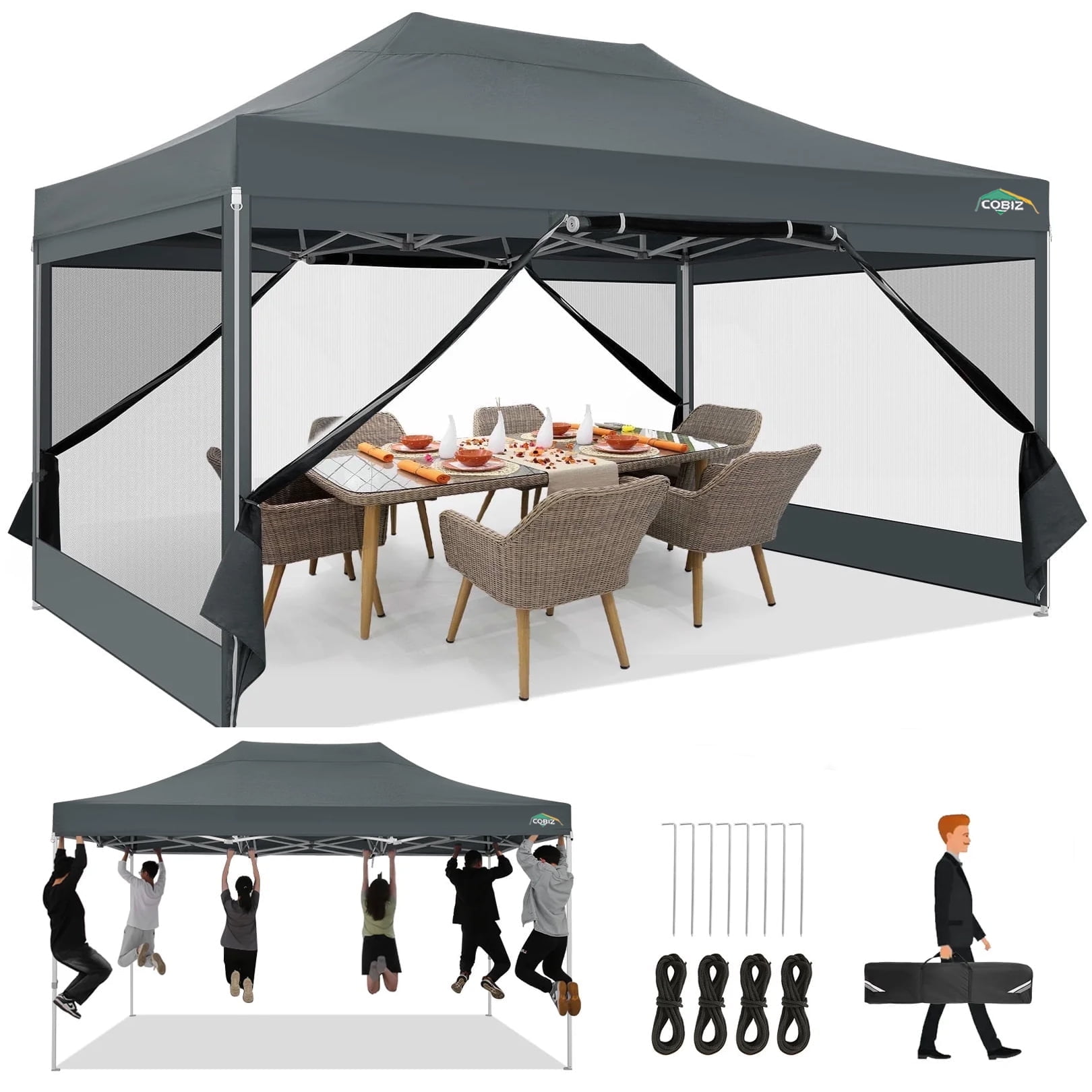 COBIZI Heavy Duty Tent 10x15, Pop Up Canopy with Netting & Sidewalls ...